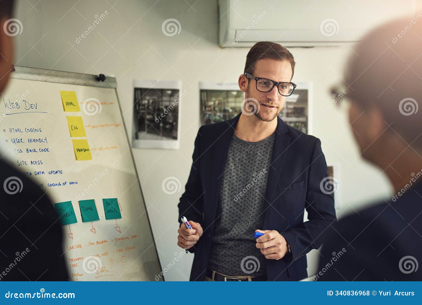 Business, Man and Presentation with Whiteboard in Office for Workflow ...