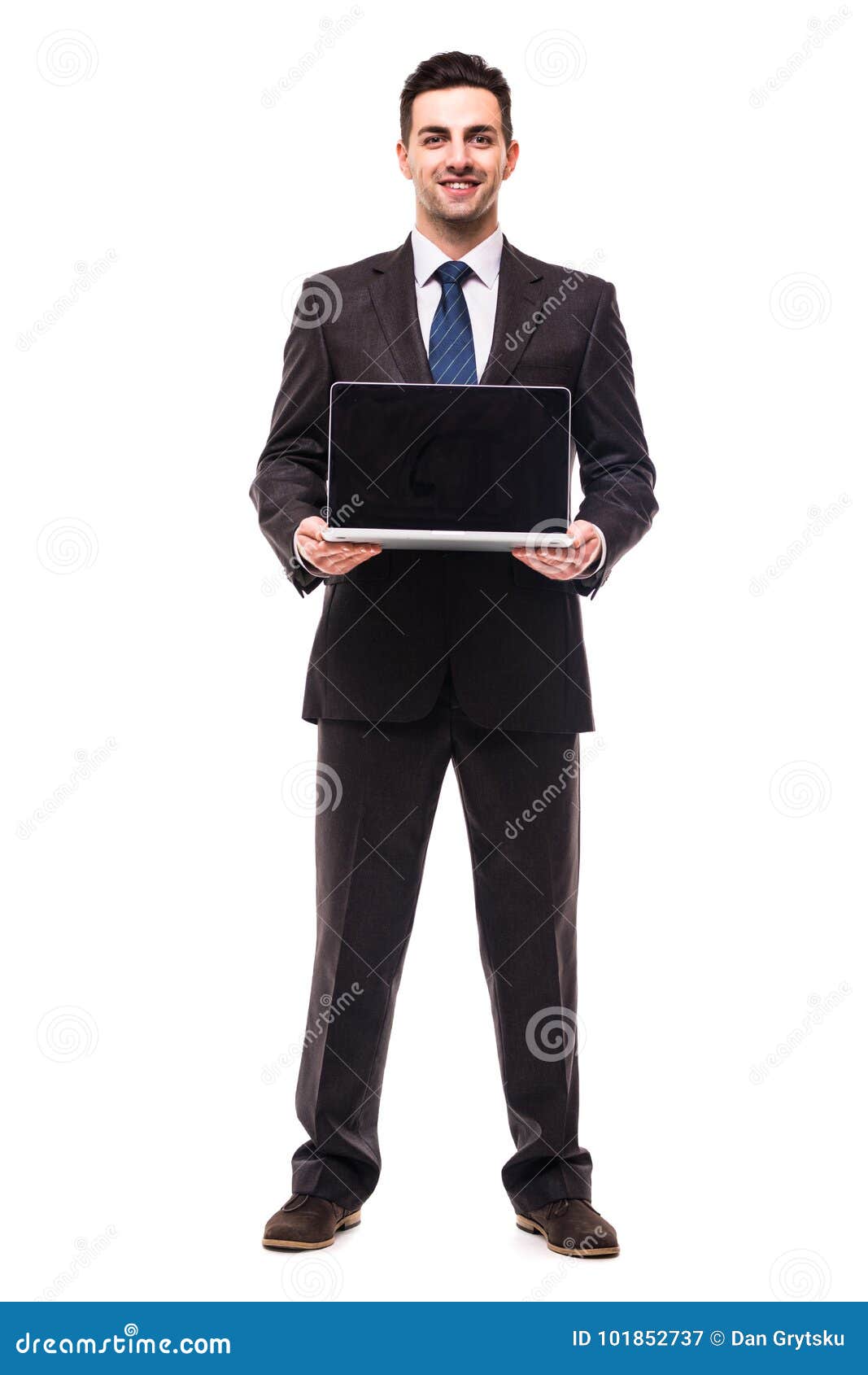 A Business Man Presenting on a Laptop on White Background Stock Image ...