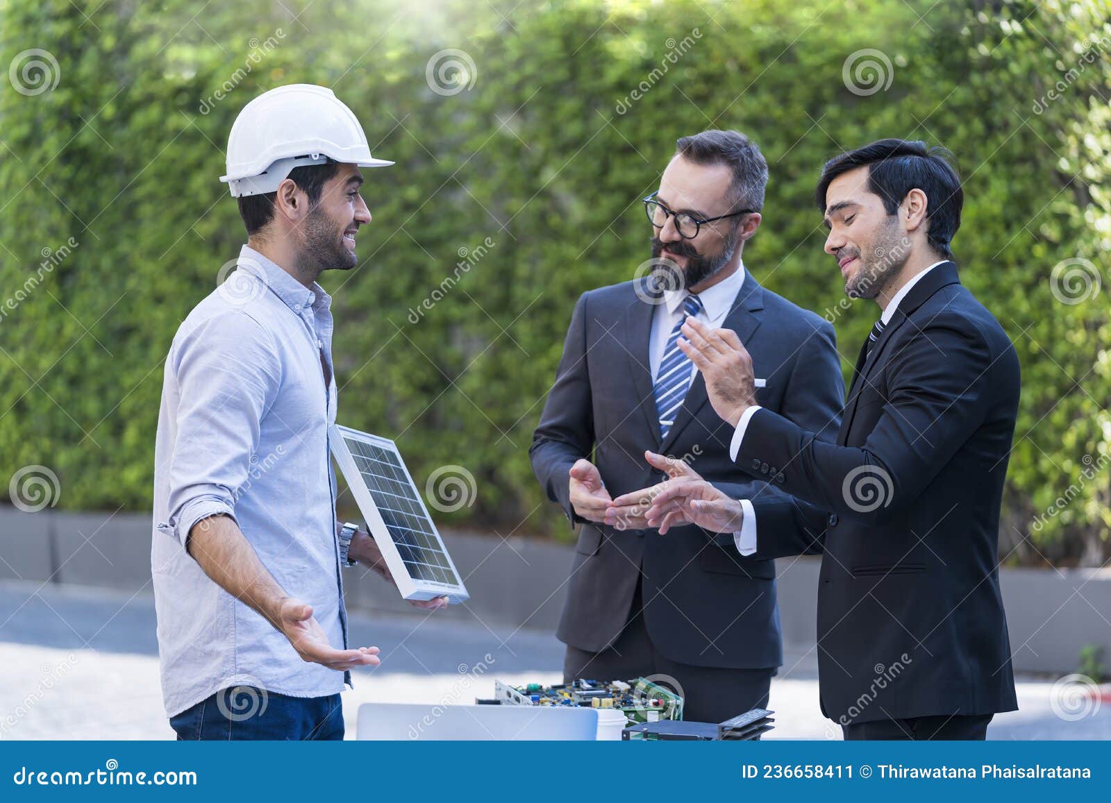 Business Man Presenting the Solar Cell Work. Meeting Innovative ...