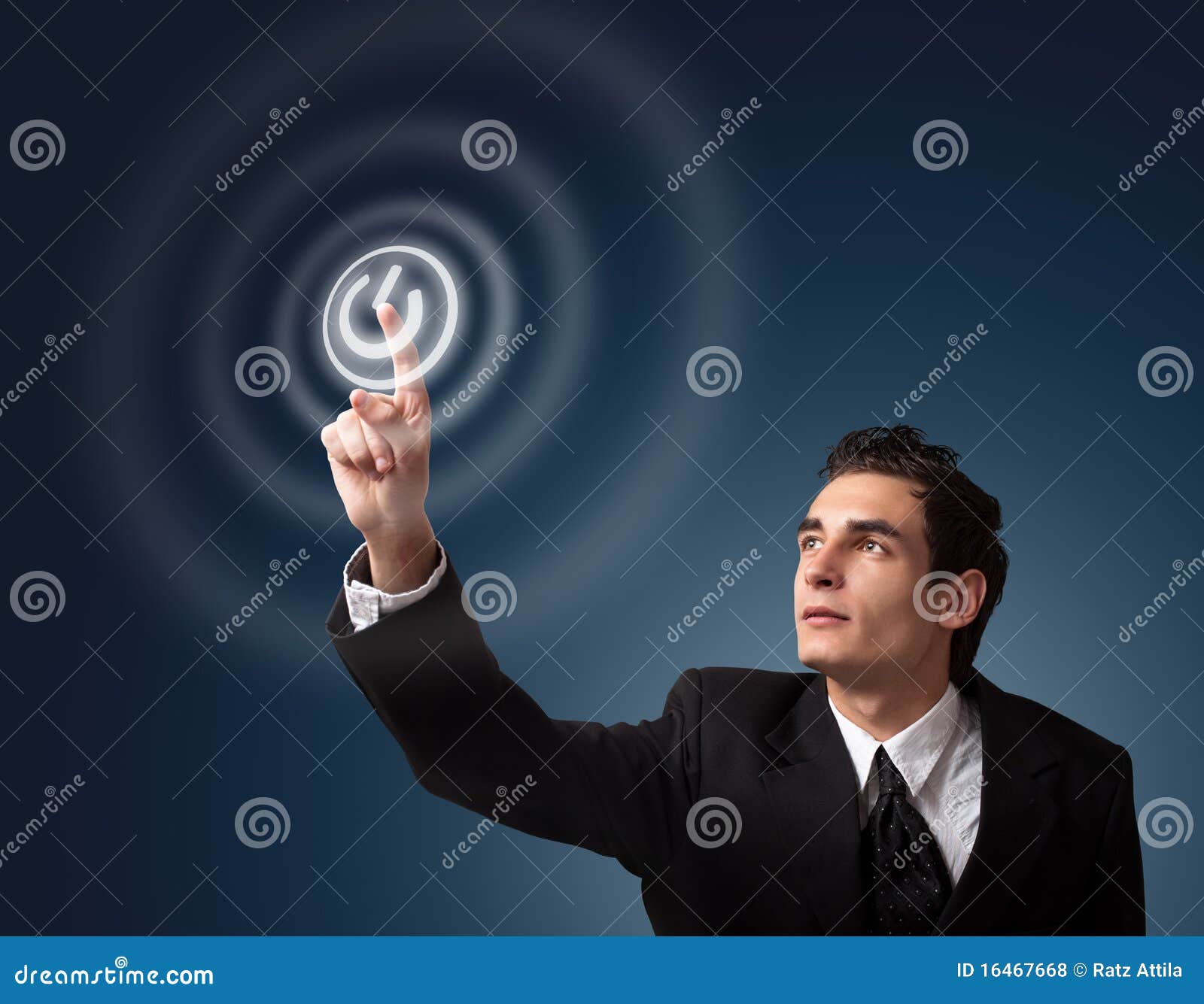 Business Man Pressing Button Stock Photo - Image of button, background ...