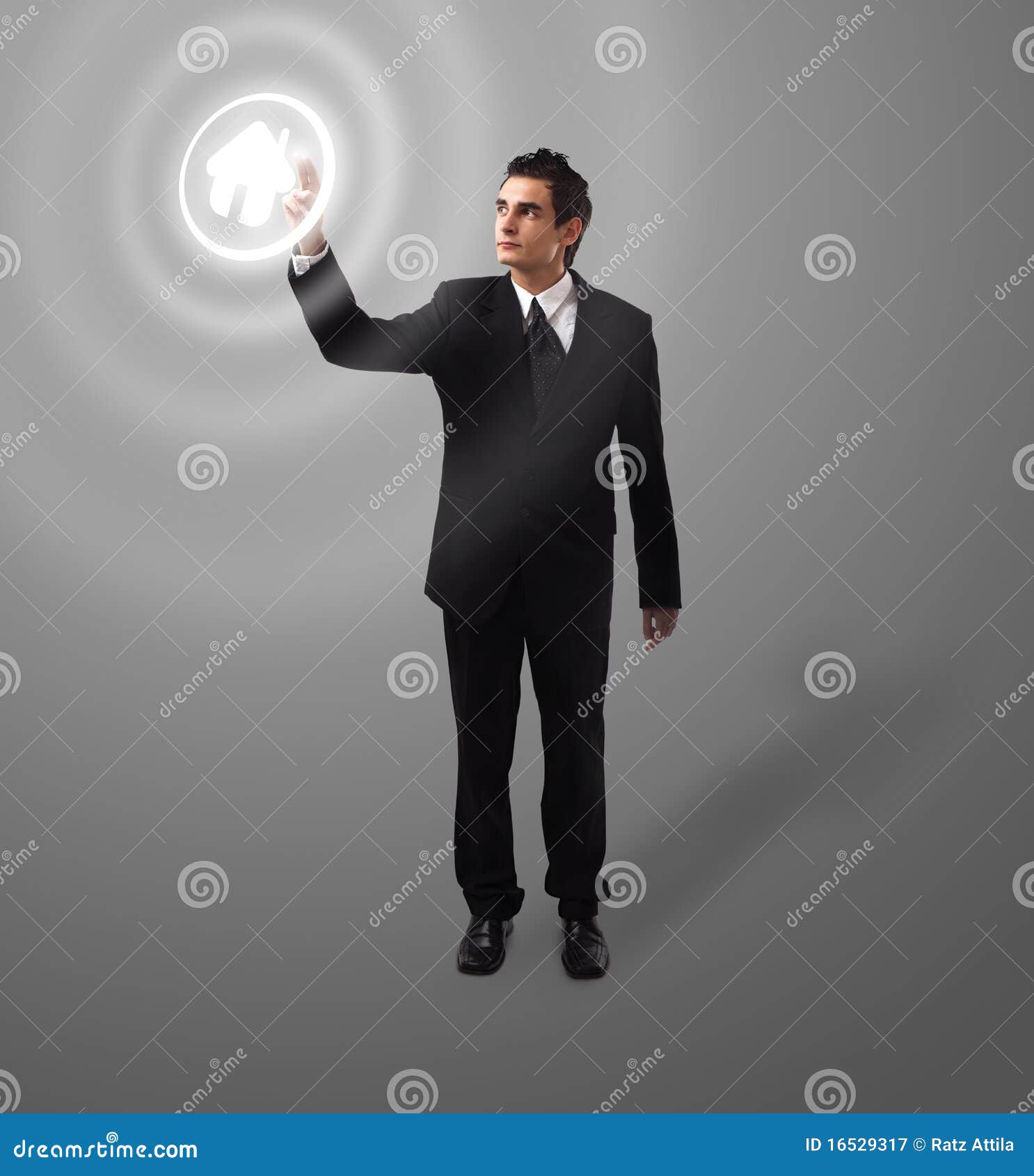 Business Man Pressing Button Stock Image - Image of career, background ...