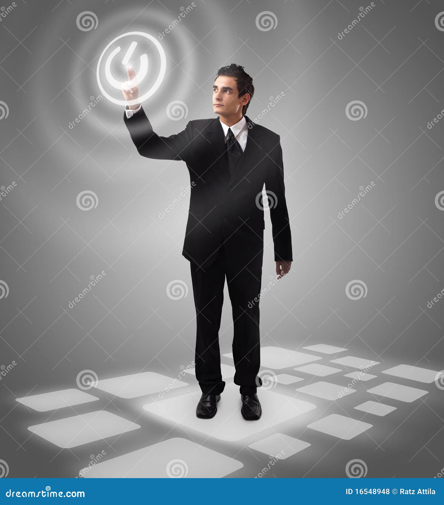 Business Man Pressing Button Stock Photo - Image of high, hand: 16548948