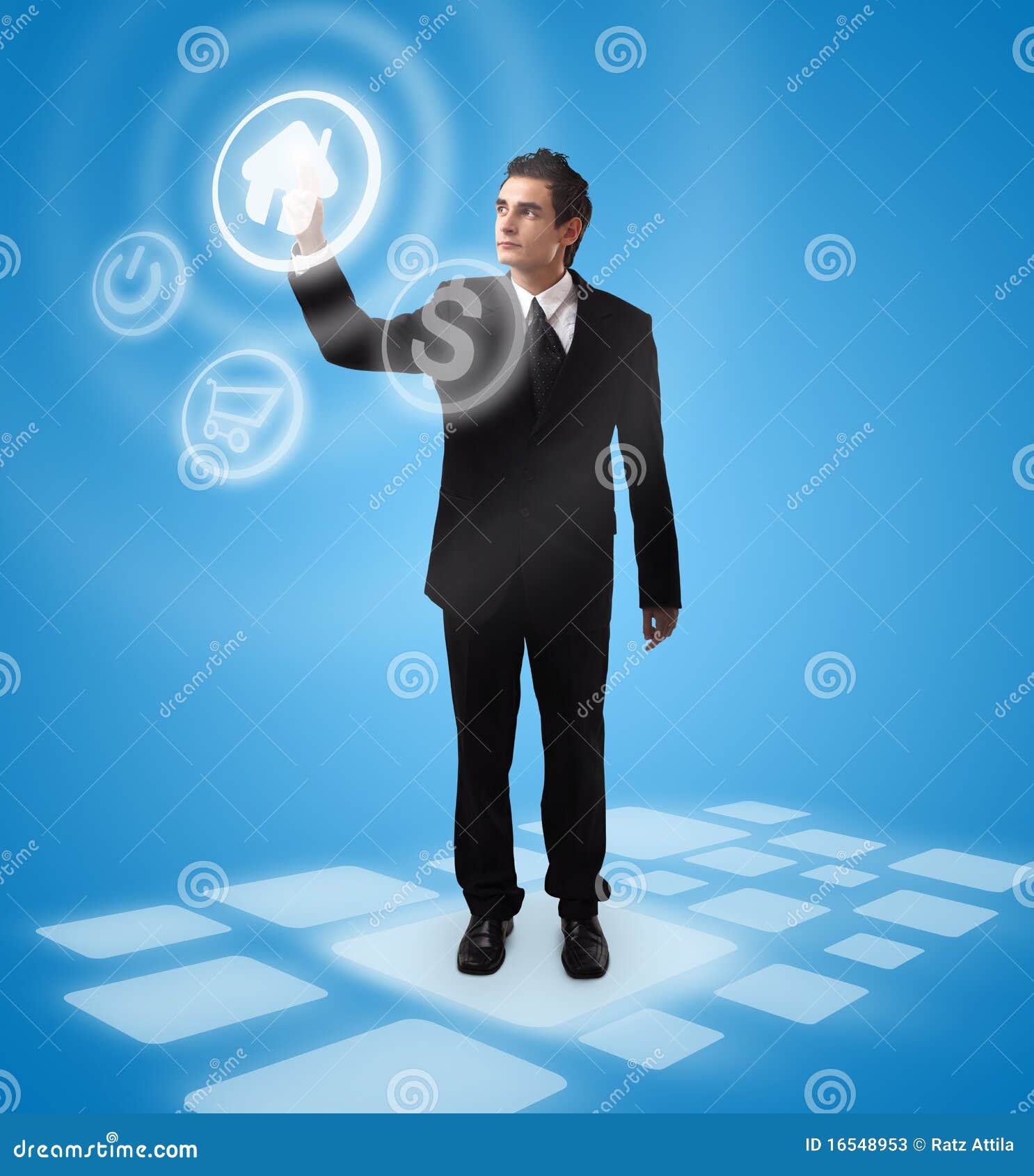 Business Man Pressing Button Stock Image - Image of intelligent ...