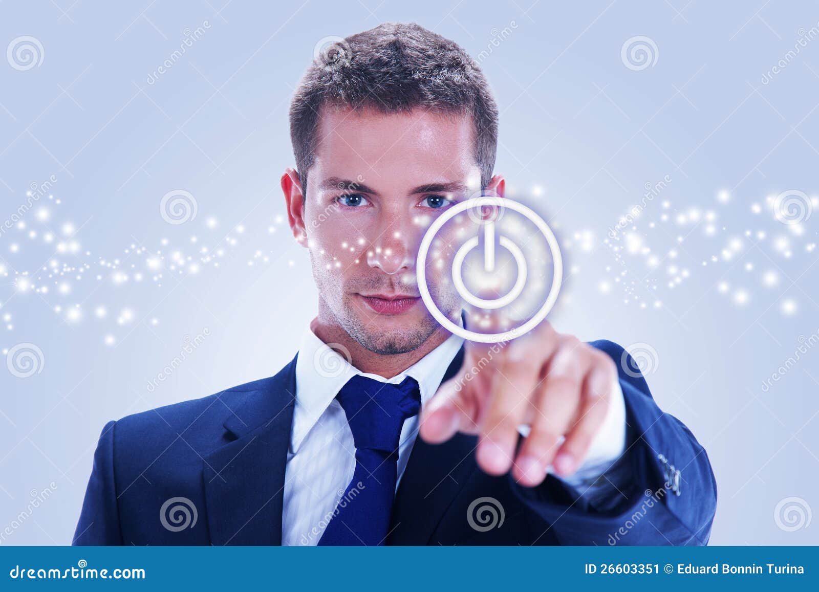 Business Man Pressing on / OFF Button Stock Image - Image of button ...