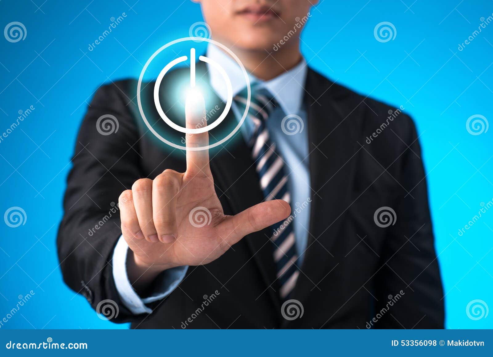 Business Man Pressing a Touch Power Button Stock Photo - Image of ...