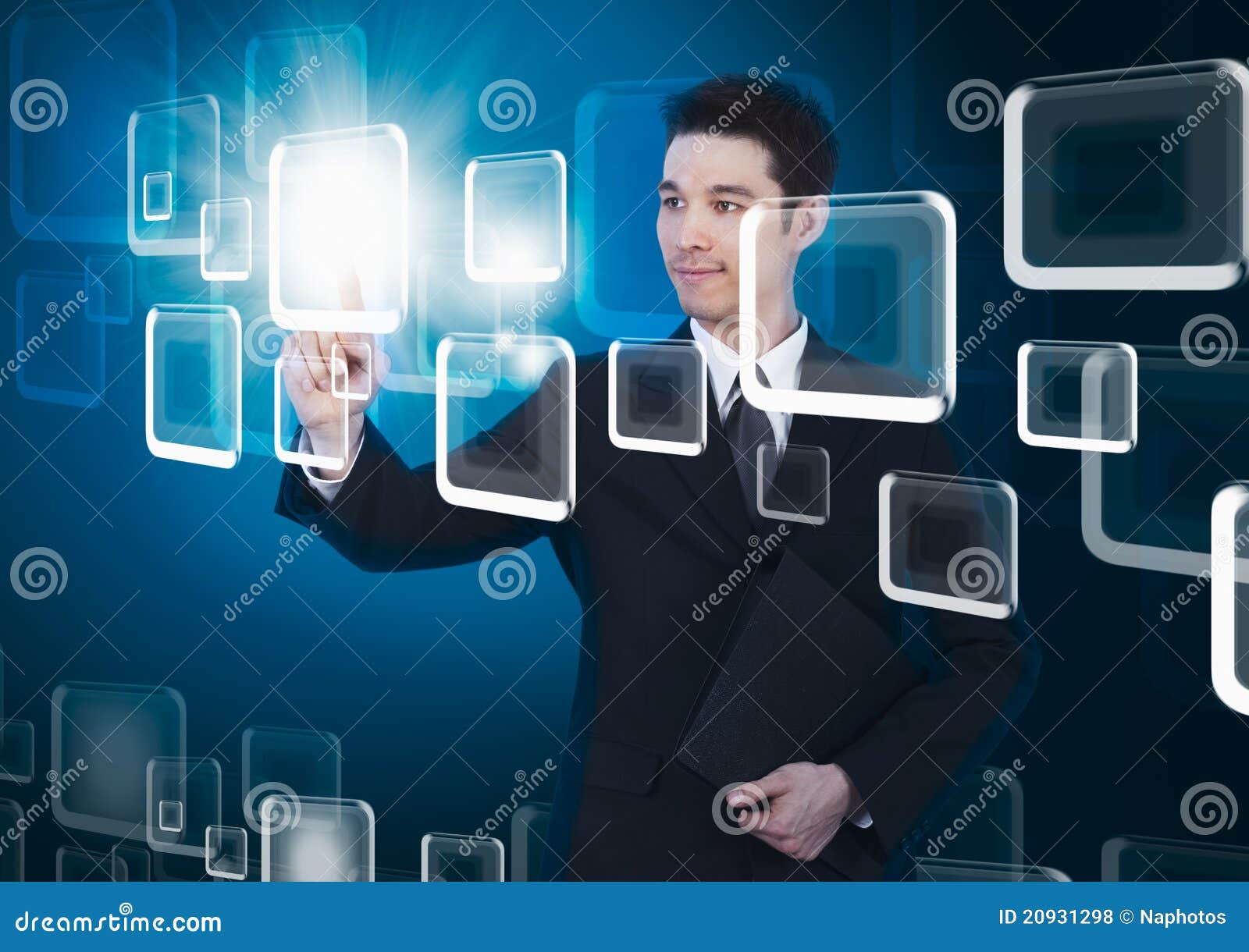 Business Man Pressing a Touchscreen Stock Photo - Image of concept ...