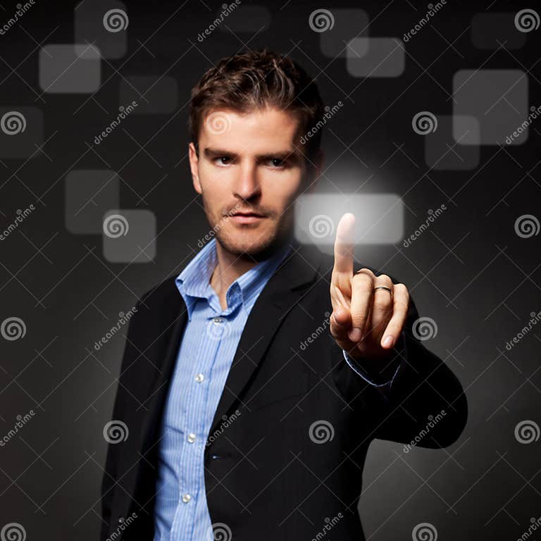 Business Man Pressing a Touchscreen Button Stock Image - Image of ...