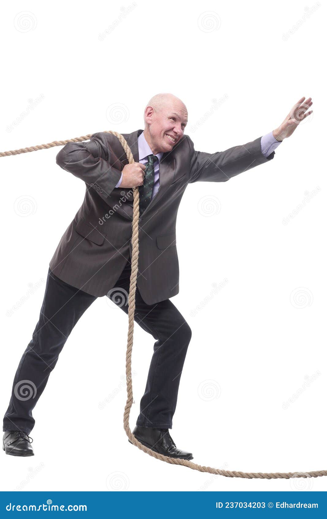 Business Man Pulls a Rope. Isolated on a White Stock Image - Image of ...