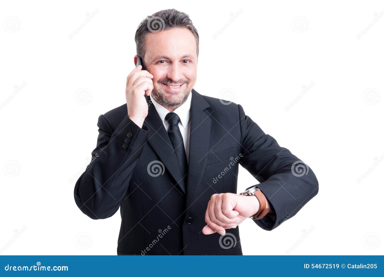 Business Man with Punctuality Stock Image - Image of phone ...