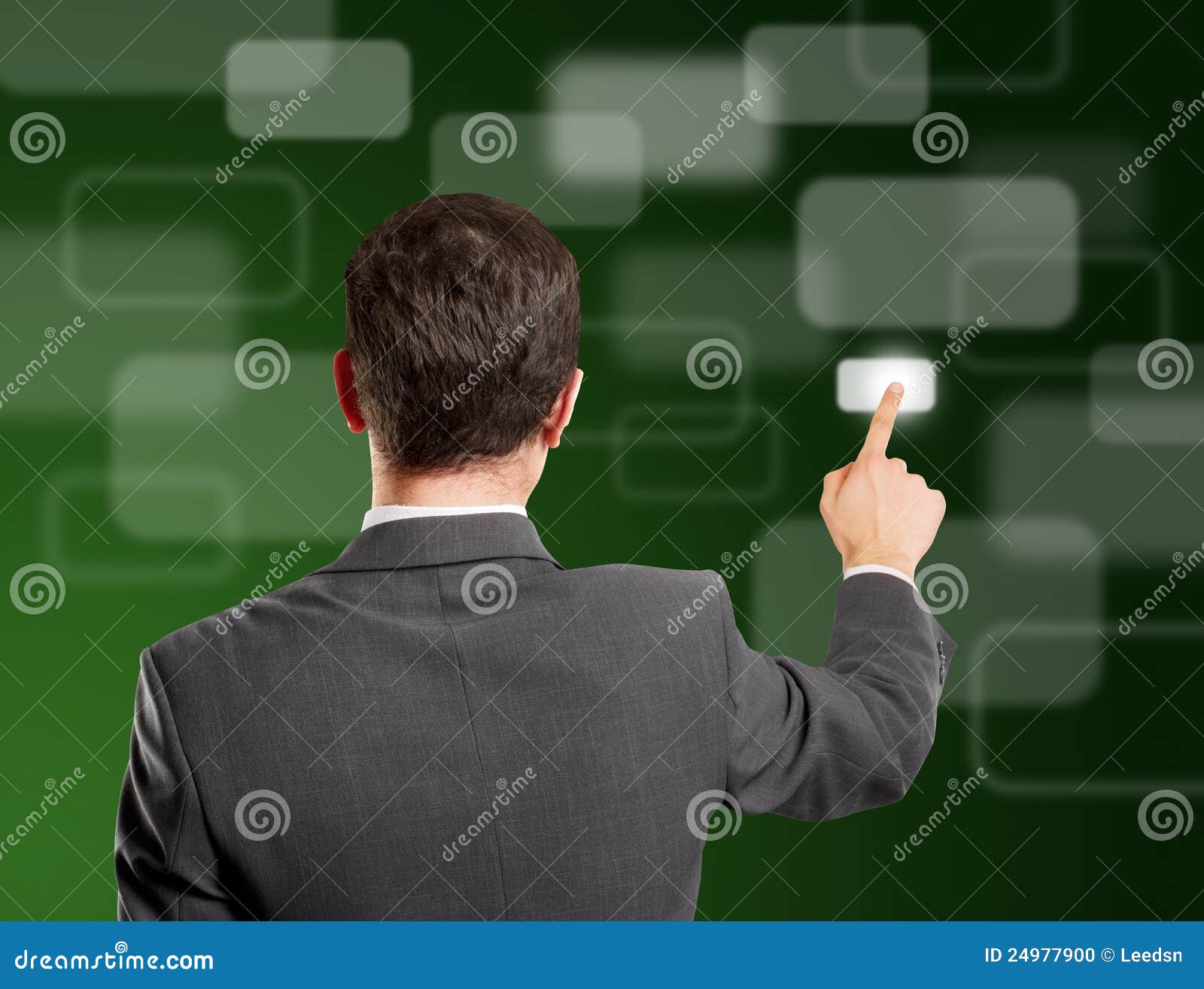 Business Man Push the Button Stock Photo - Image of connect, display ...