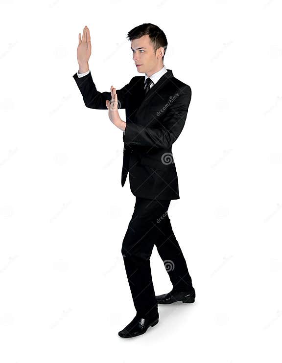 Business Man Push Something Stock Photo - Image of concentrated, office ...