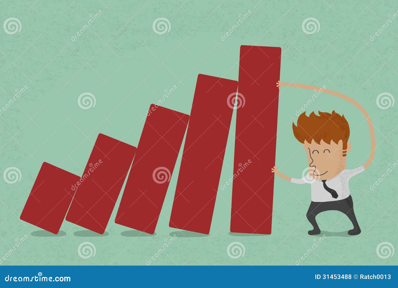 Business Man Pushing Coin Bargraph Vector Illustration | CartoonDealer ...