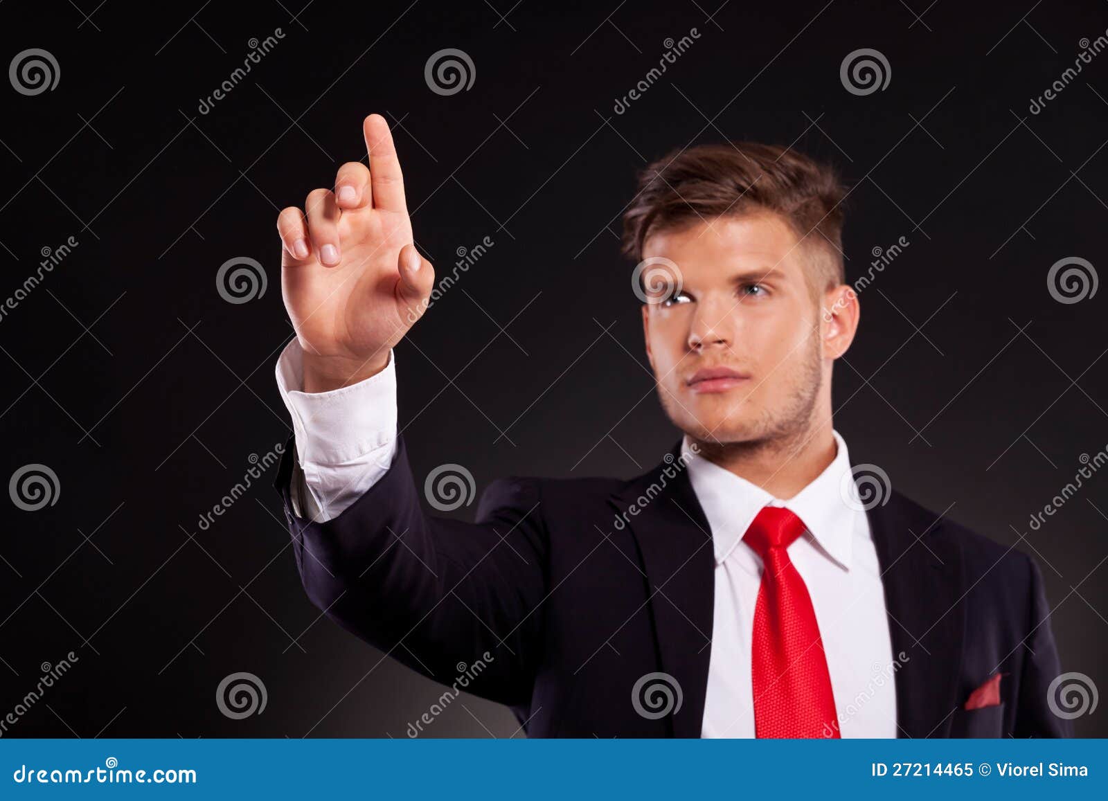 Business Man Pushing Button Stock Image - Image of glasses, employee ...