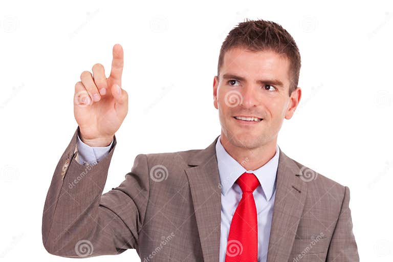 Business Man Pushing Button Stock Photo - Image of finger, design: 27572778