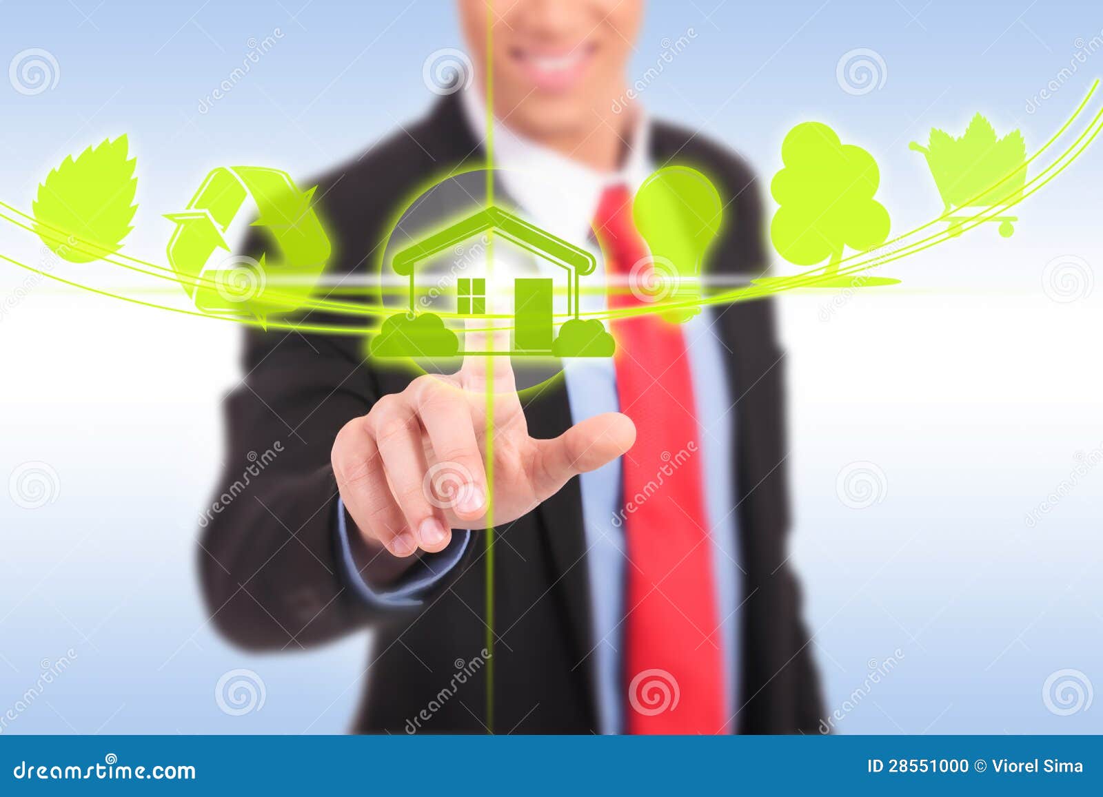 Business Man Pushing Eco Button Stock Photo - Image of network ...