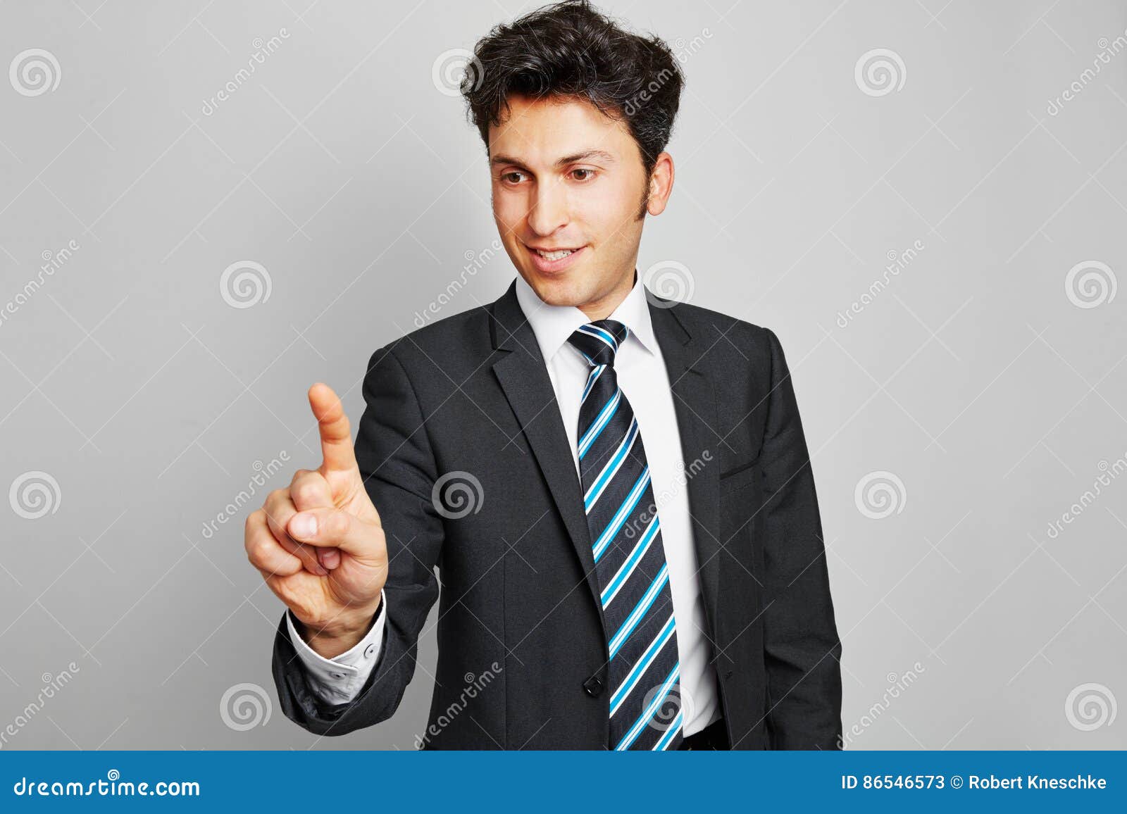 Business Man Pushing Finger on Virtual Interface Stock Image - Image of ...