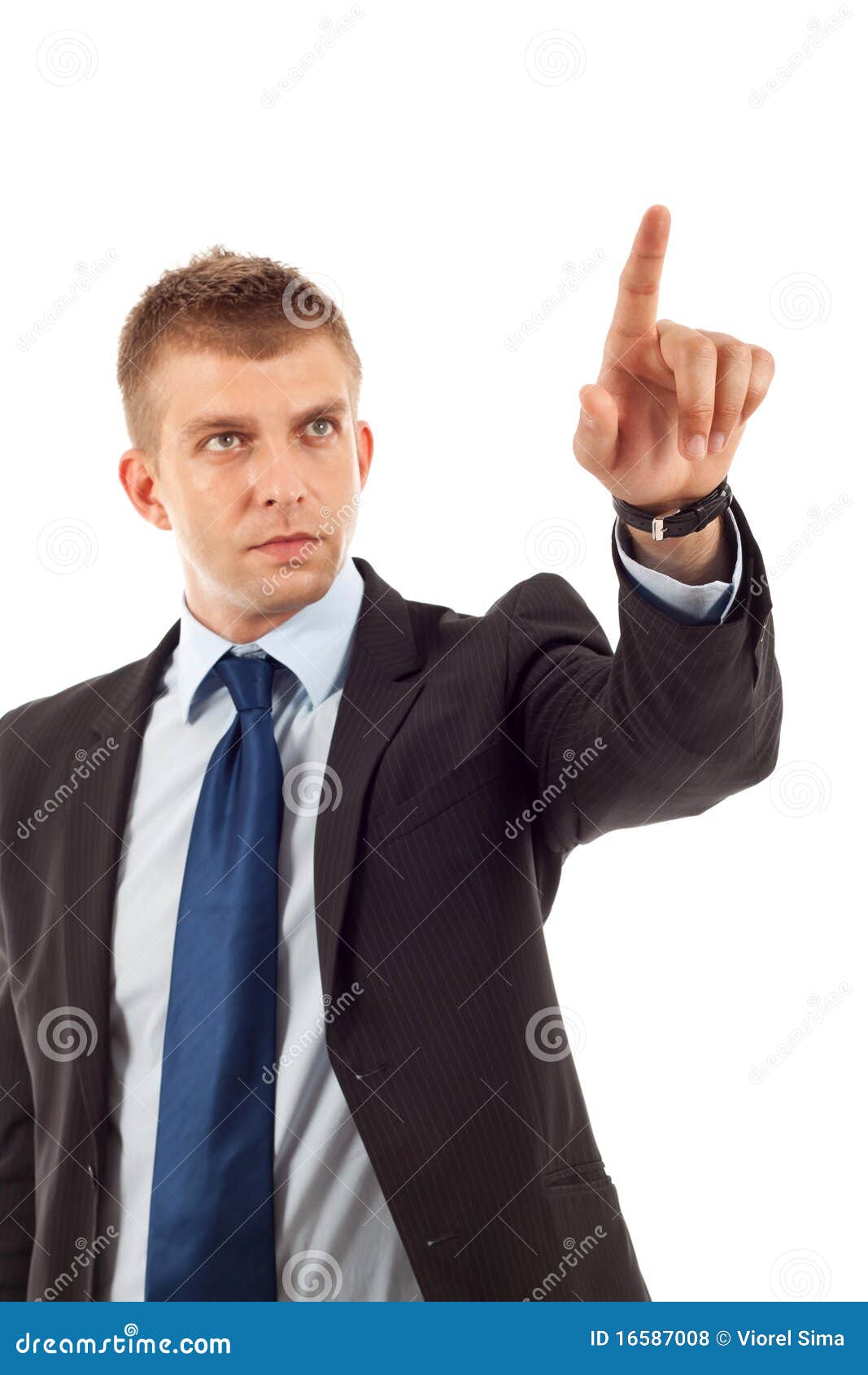 Business Man Pushing an Imaginary Button Stock Photo - Image of digital ...