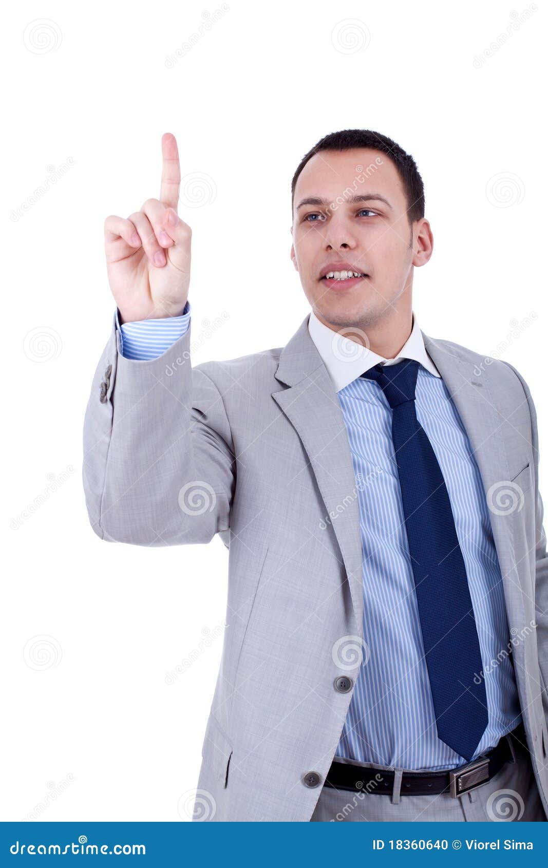 Business Man Pushing an Imaginary Button Stock Photo - Image of focus ...