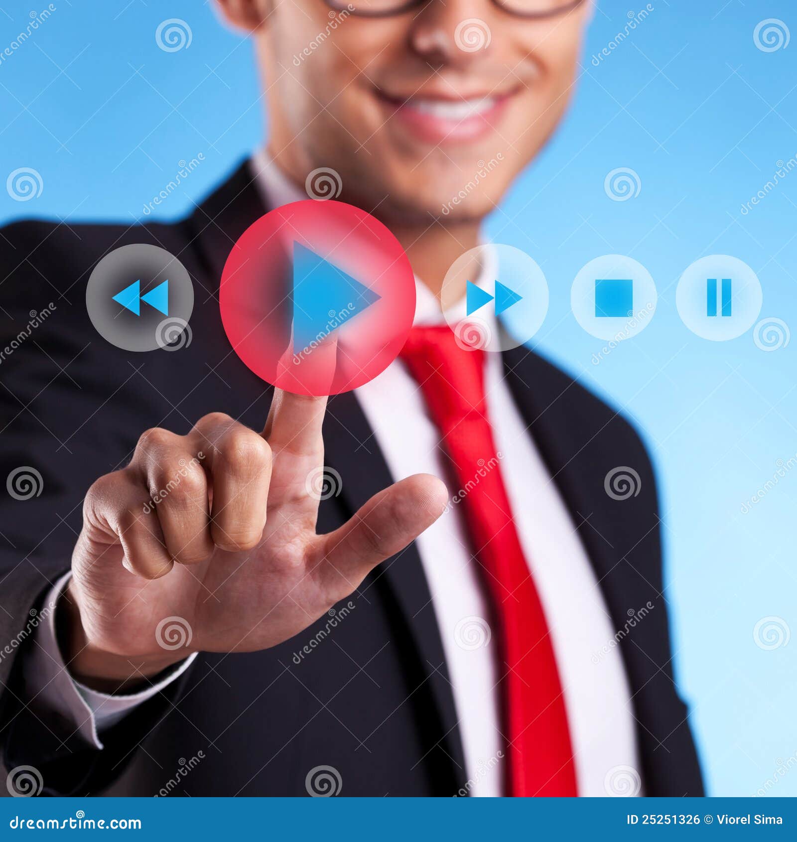 Business Man Pushing a Play Button Stock Photo - Image of people, pause ...