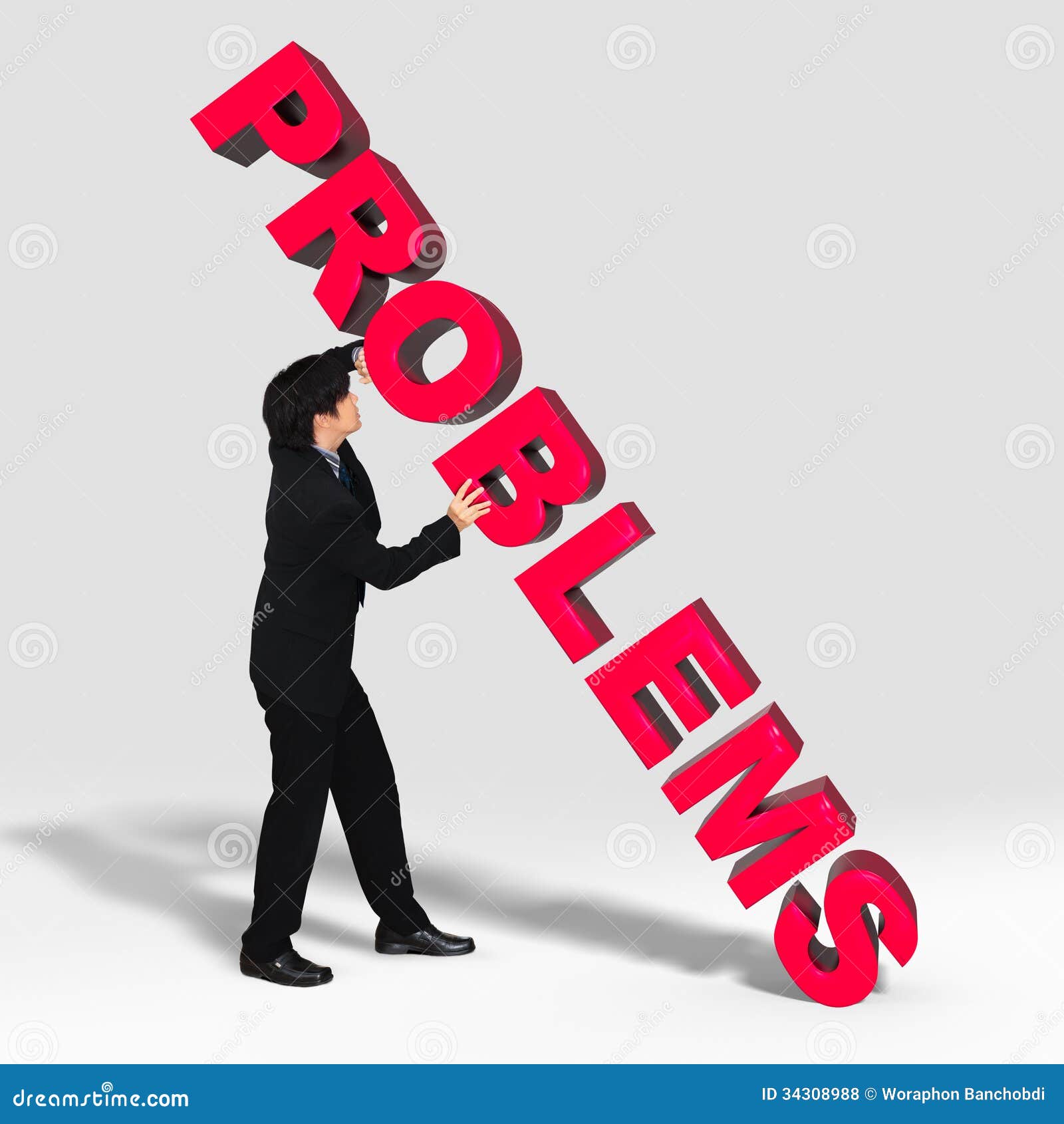 Business Man Pushing Problems for Business Concept Stock Photo - Image ...