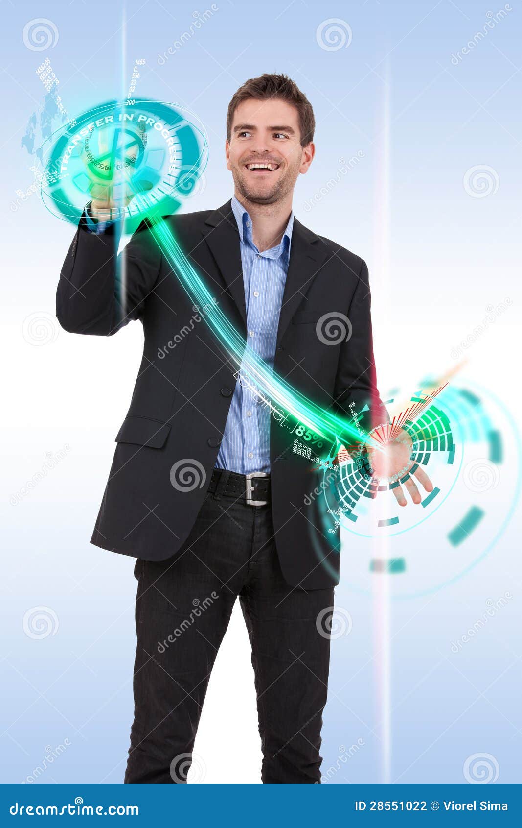 Business Man Pushing Progress Buttons Stock Photo - Image of computer ...