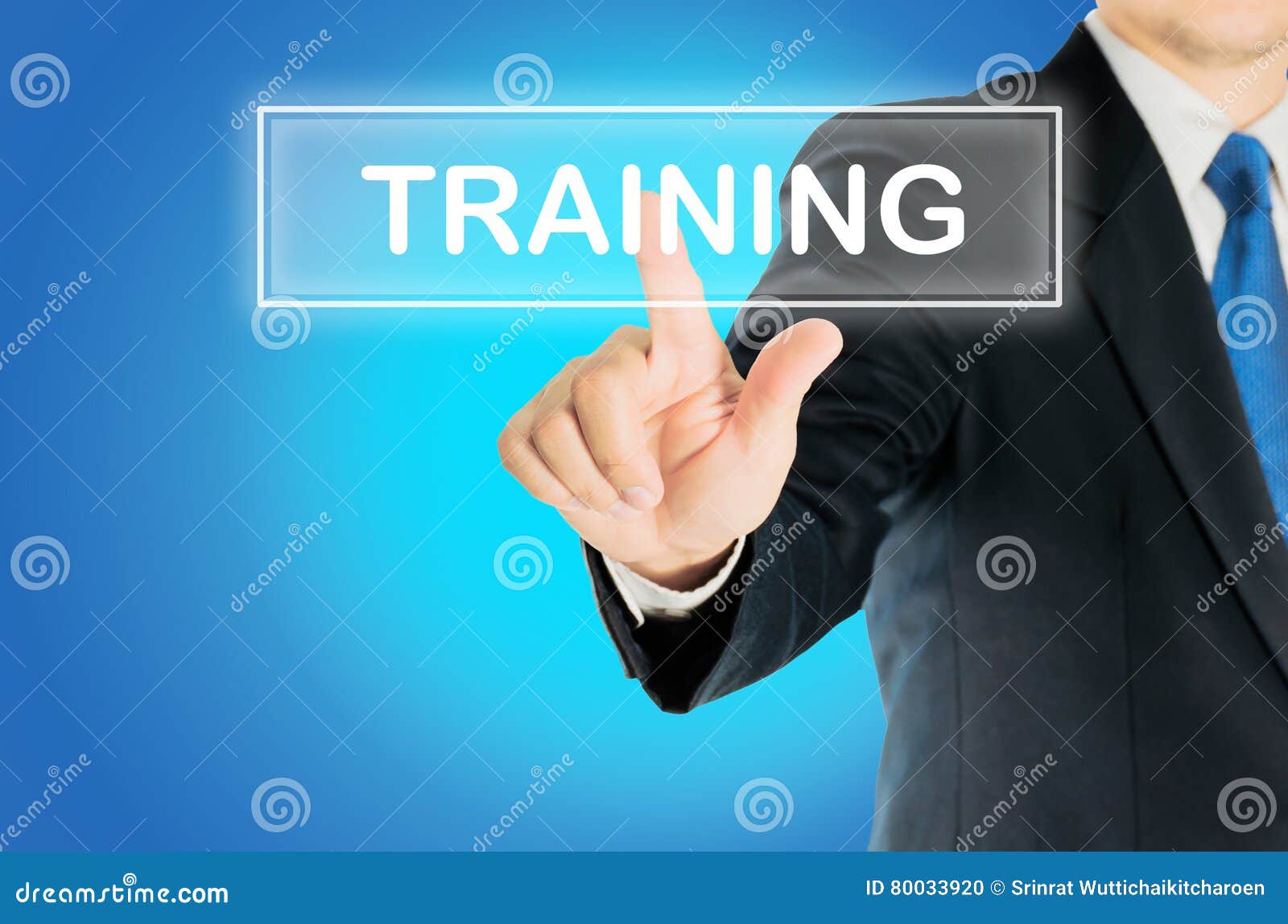 Business Man is Pushing TRAINING Transparent Button Stock Photo - Image ...