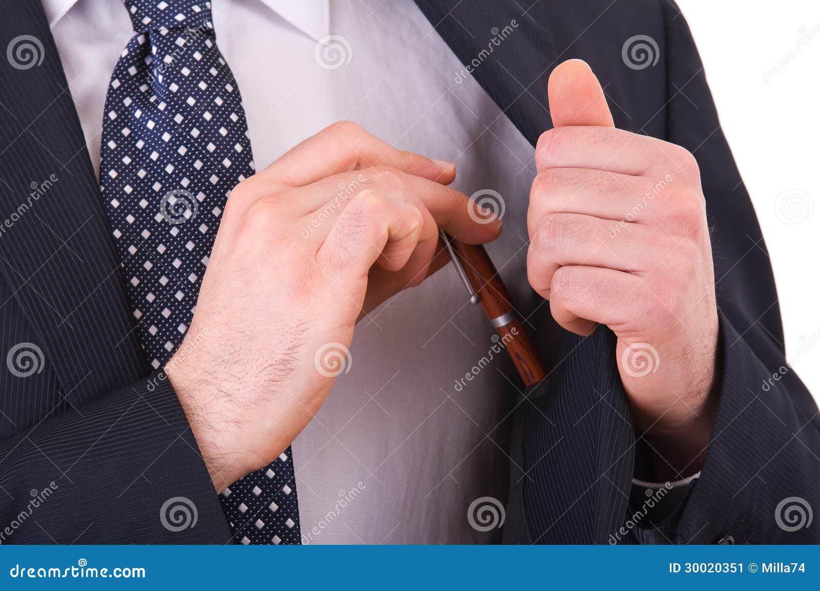 Businessman Putting a Pen in His Pocket. Stock Image - Image of leader ...