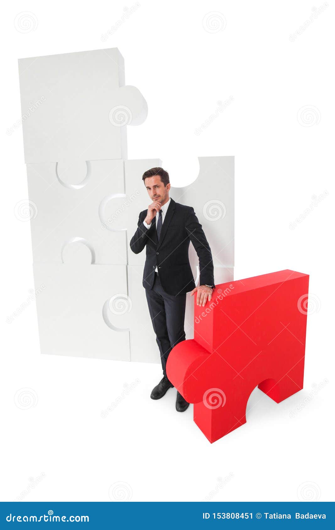 Business Man with Puzzle Pieces Stock Image - Image of decision, future ...