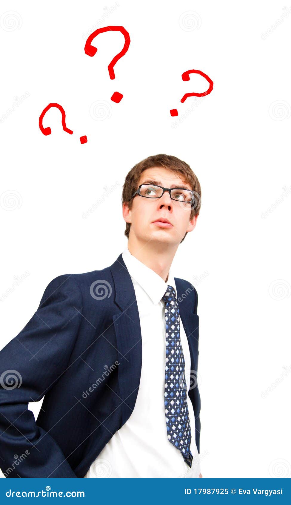 Business Man with Question Marks Stock Image - Image of think, face ...