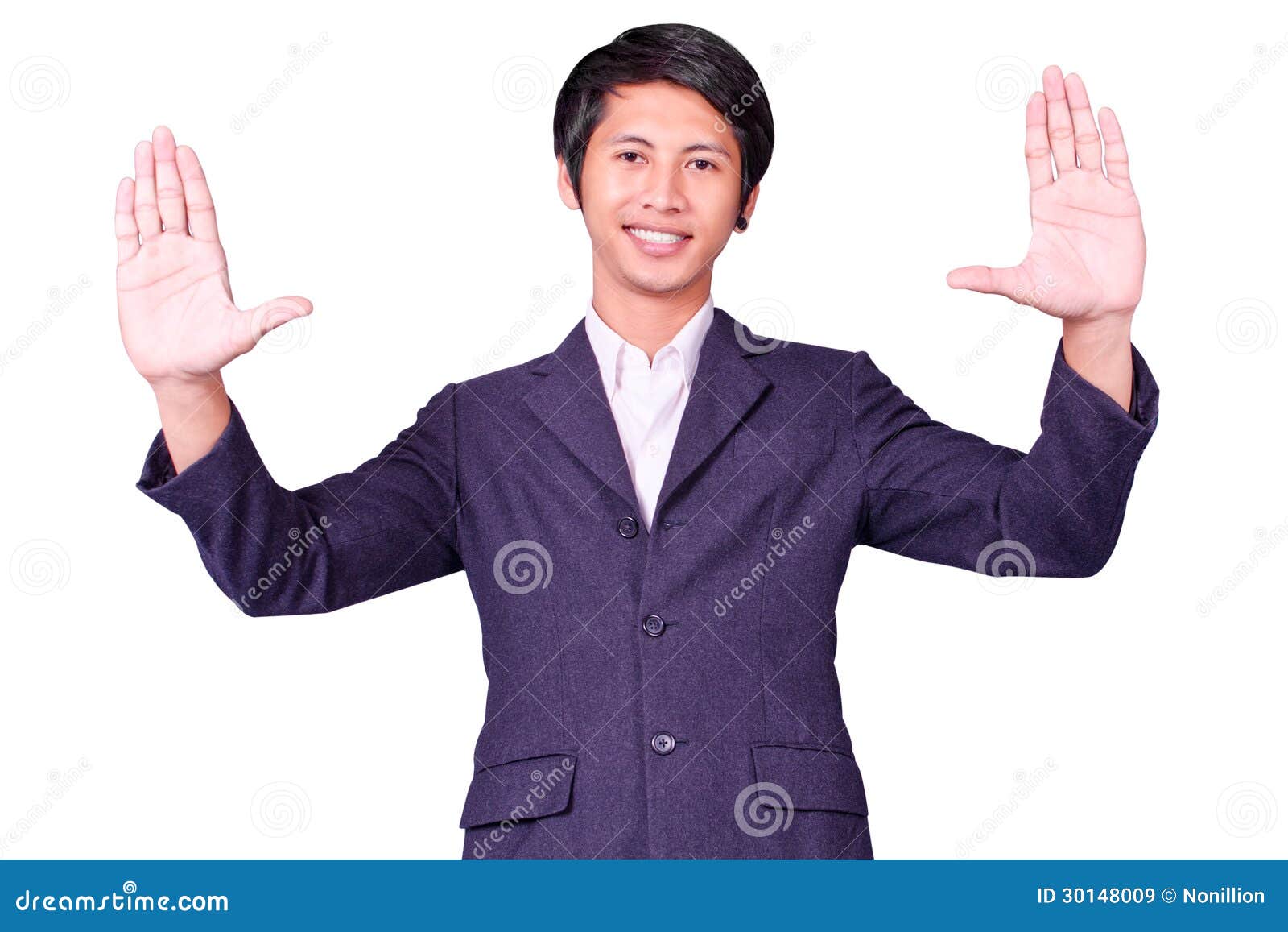 Business Man Raises Up Hand Stock Image - Image of success, smiling ...