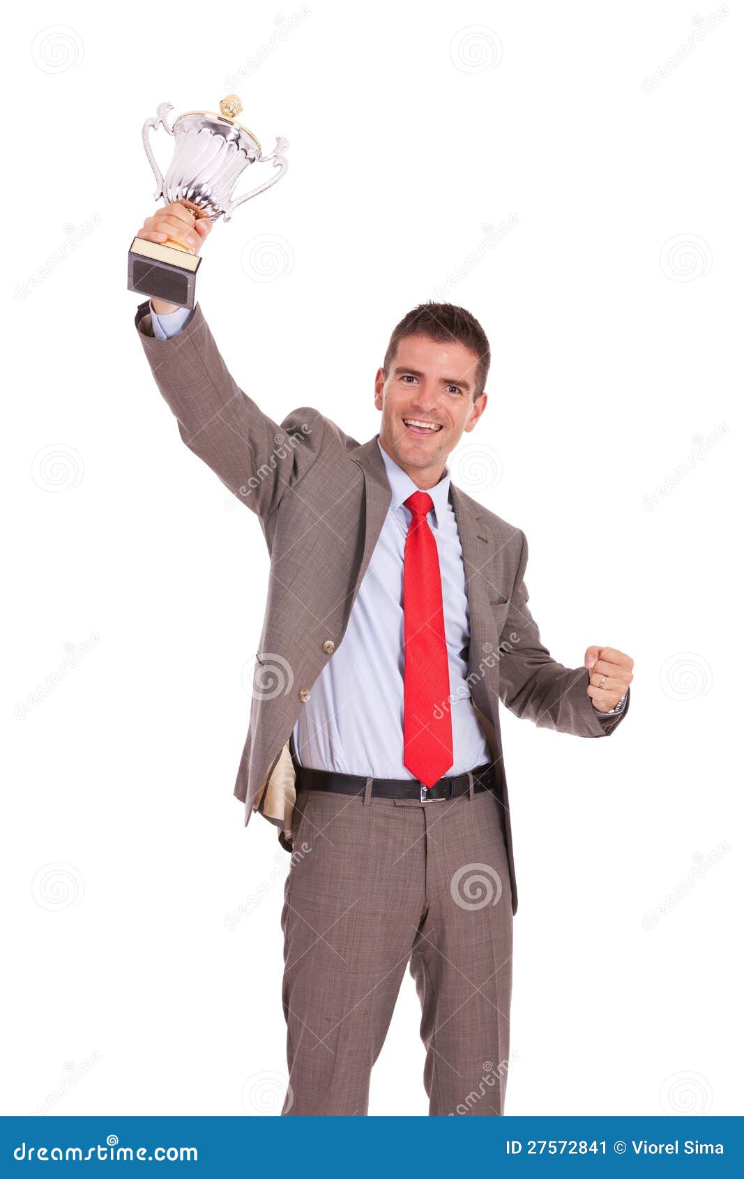 Business Man Raising Trophy Stock Image - Image of holding, excitement ...