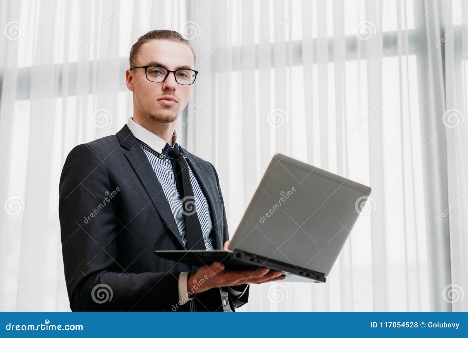 Business Man Read Document Laptop Office Work Stock Photo - Image of ...