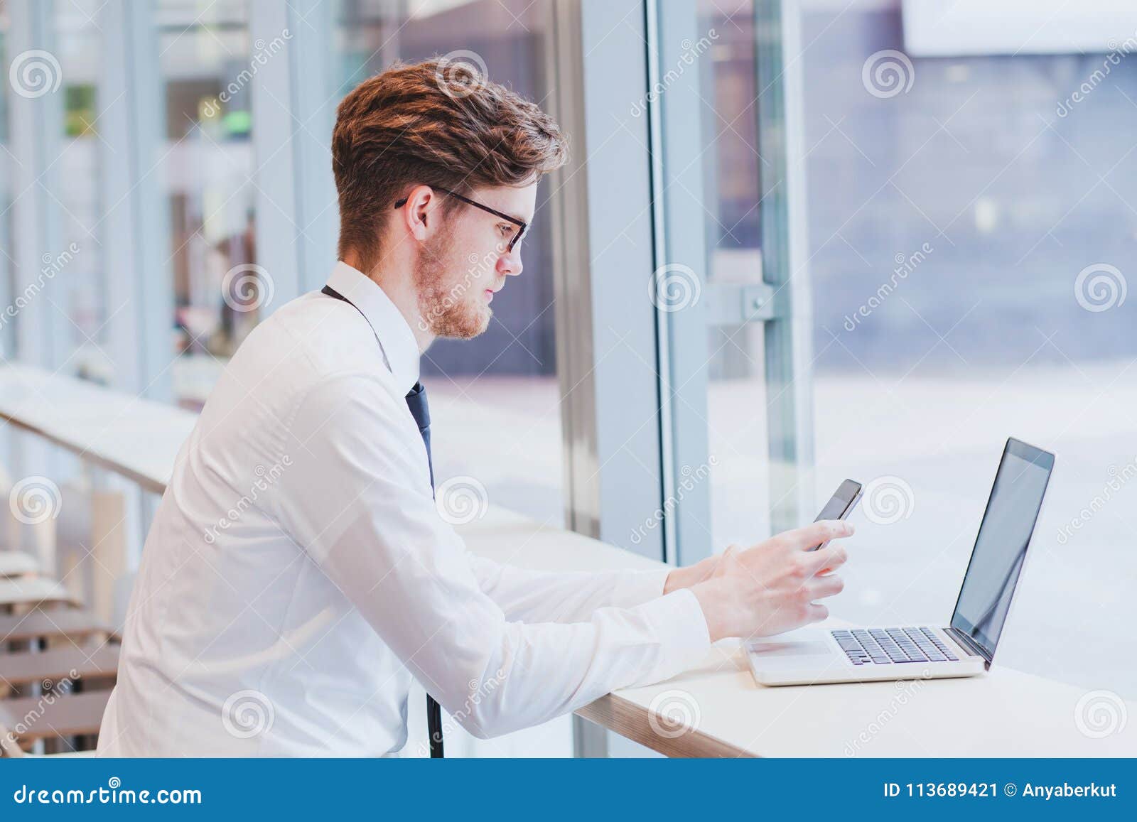 Business Man Reading Email Message on Mobile Phone Stock Image - Image ...
