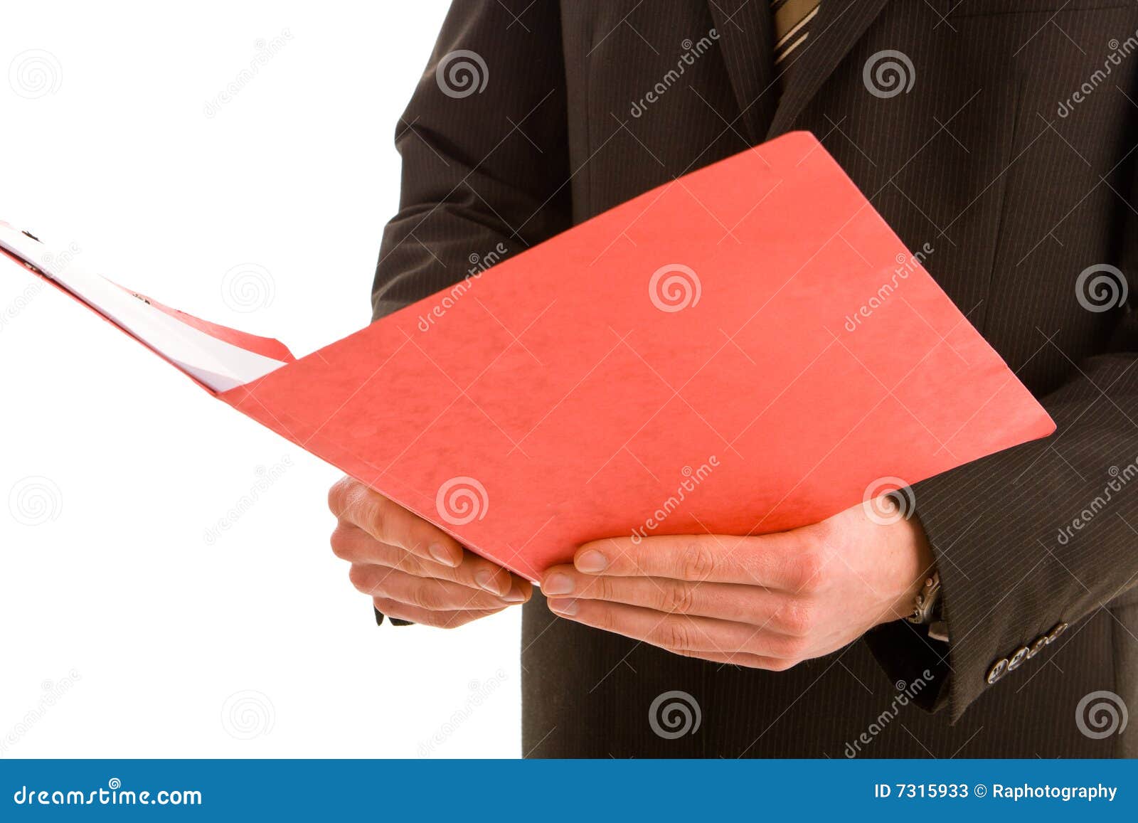 Business Man Reading from a Red Folder Stock Image - Image of company ...