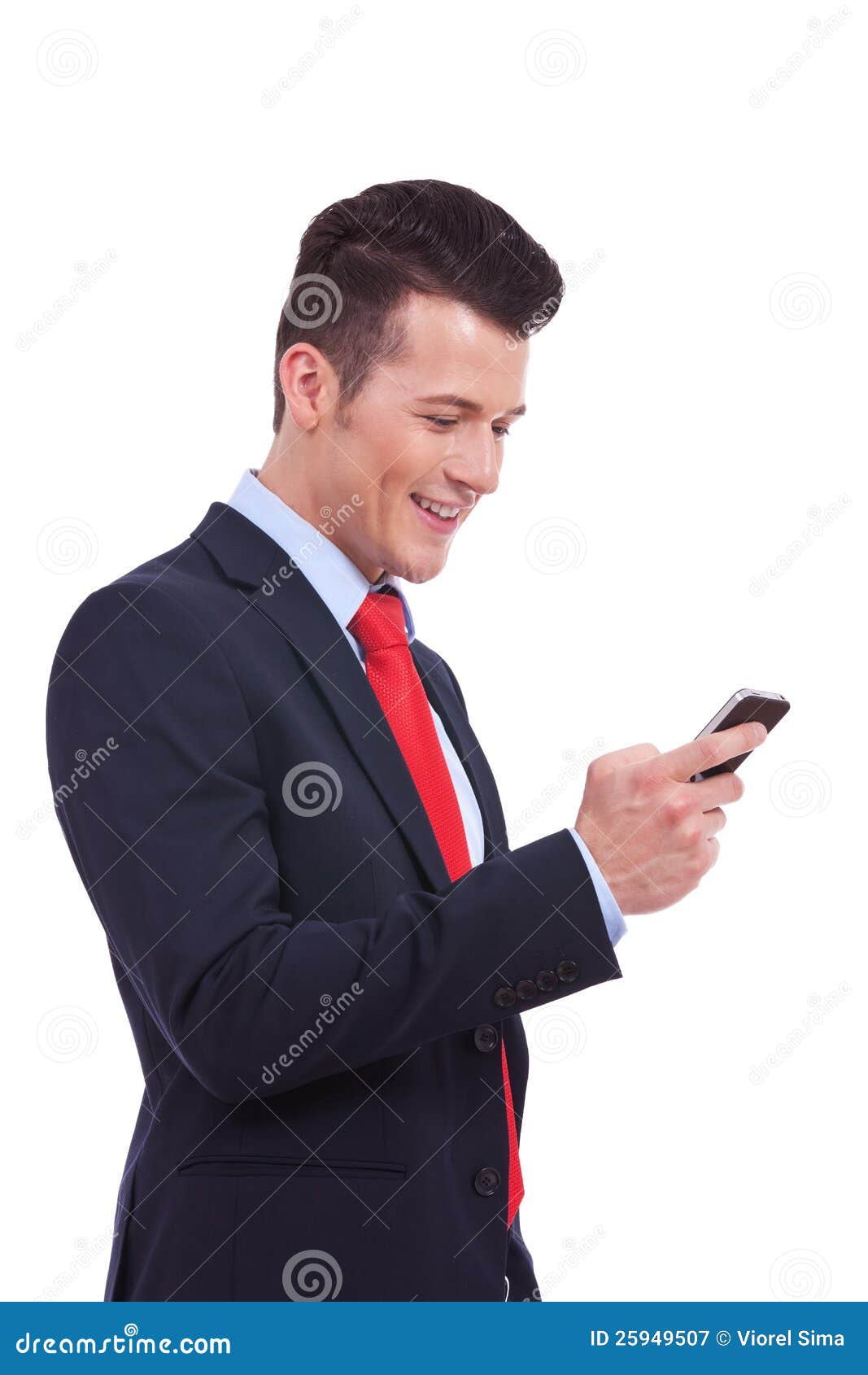 Business Man Reading an SMS on Cellphone Stock Image - Image of ...