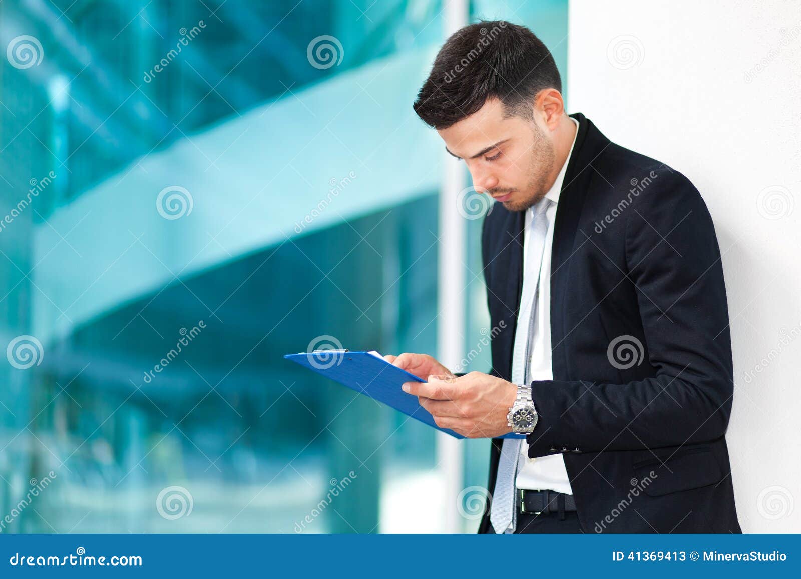 Business Man Reading Some Documents Stock Image - Image of portrait ...