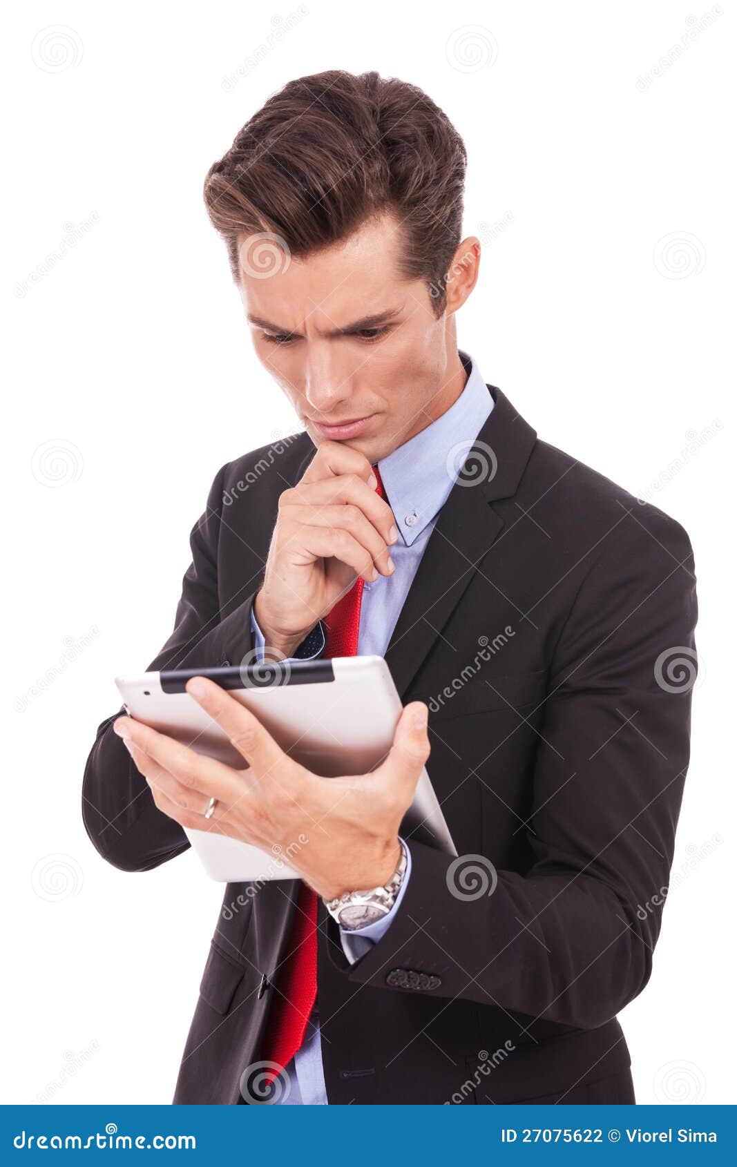 Business Man Reading Something on His Tablet Pad Stock Photo - Image of ...
