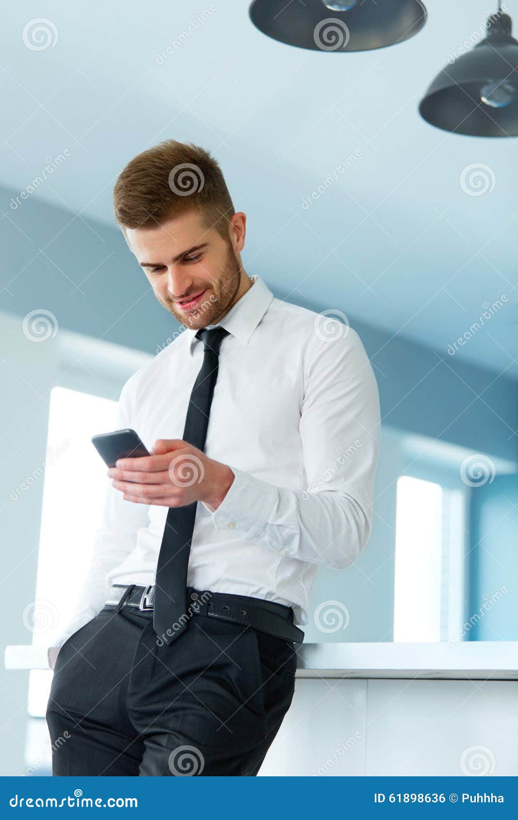 Business Man Reading Something on the Screen of His Cell Phone Stock ...