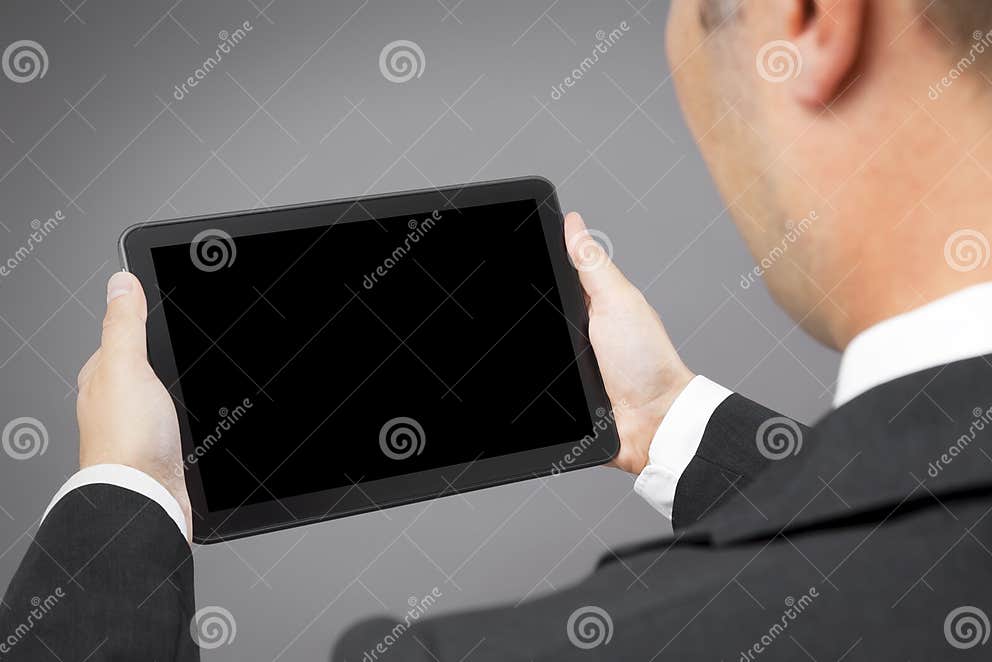 Business Man Reading Tablet Pc Stock Photo - Image of holding, happy ...