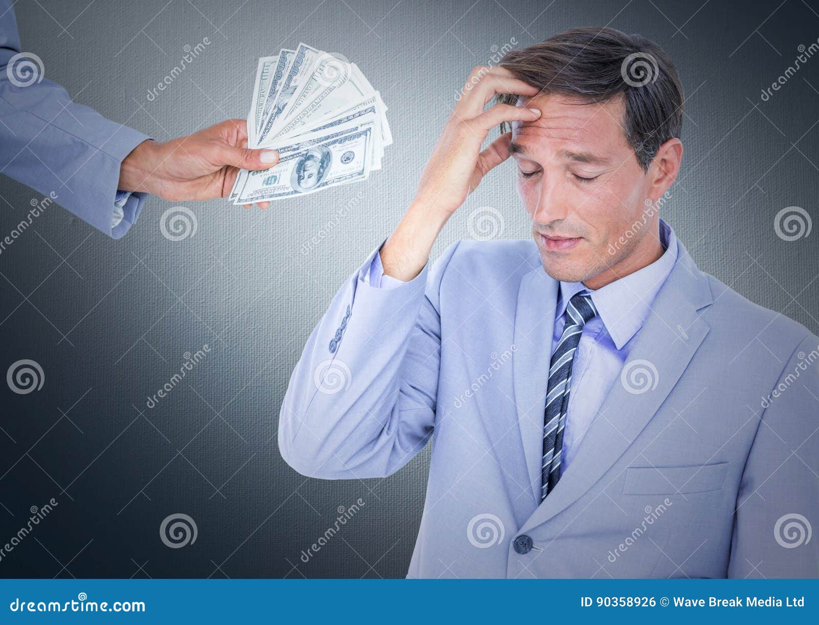 Business Man Refusing Money Against Navy Background Stock Photo - Image ...