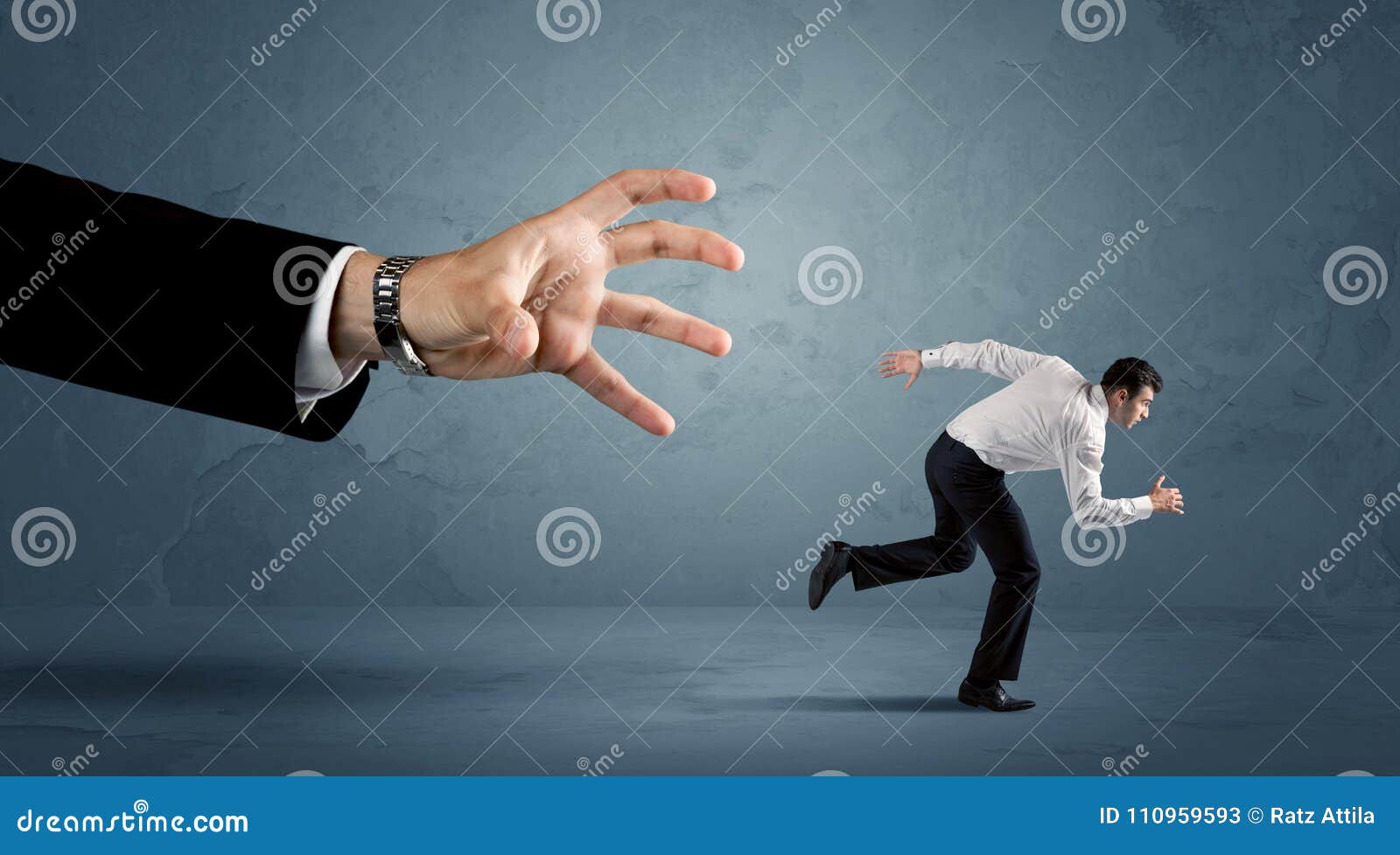 Business Man Running Away From A Huge Hand Concept Royalty-Free Stock ...