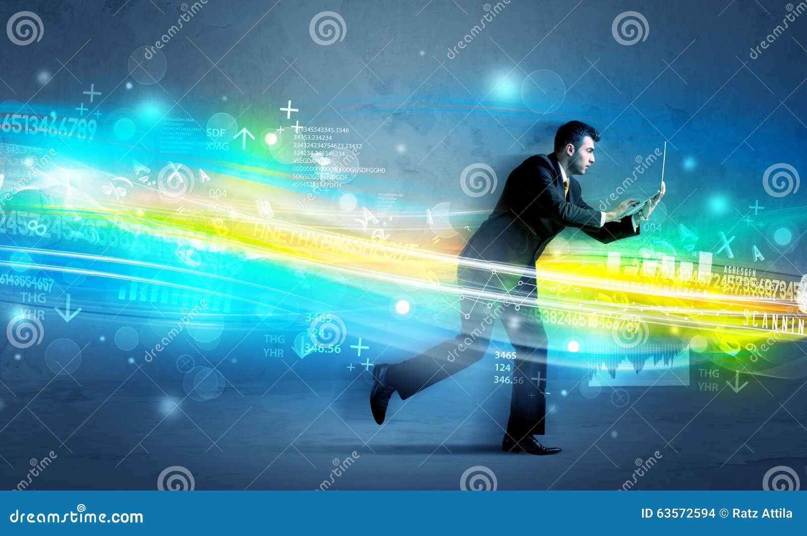 Business Man Running in High Tech Wave Concept Stock Photo - Image of ...