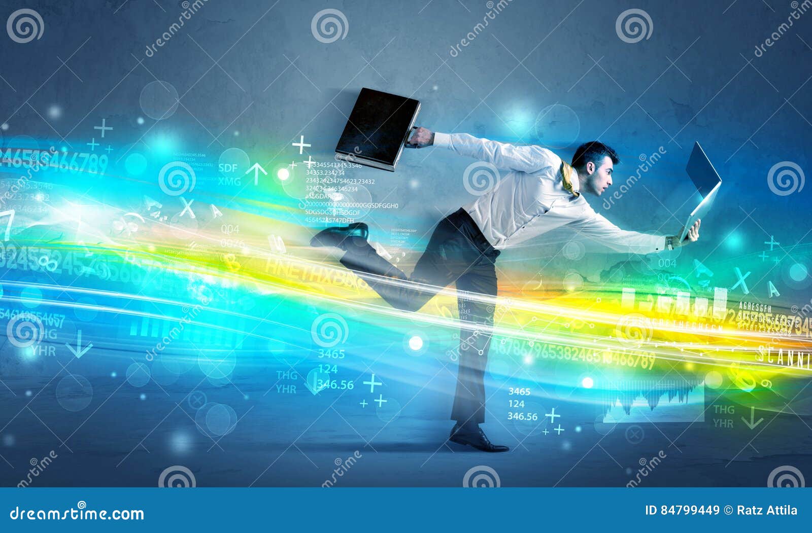 Business Man Running in High Tech Wave Concept Stock Image - Image of ...