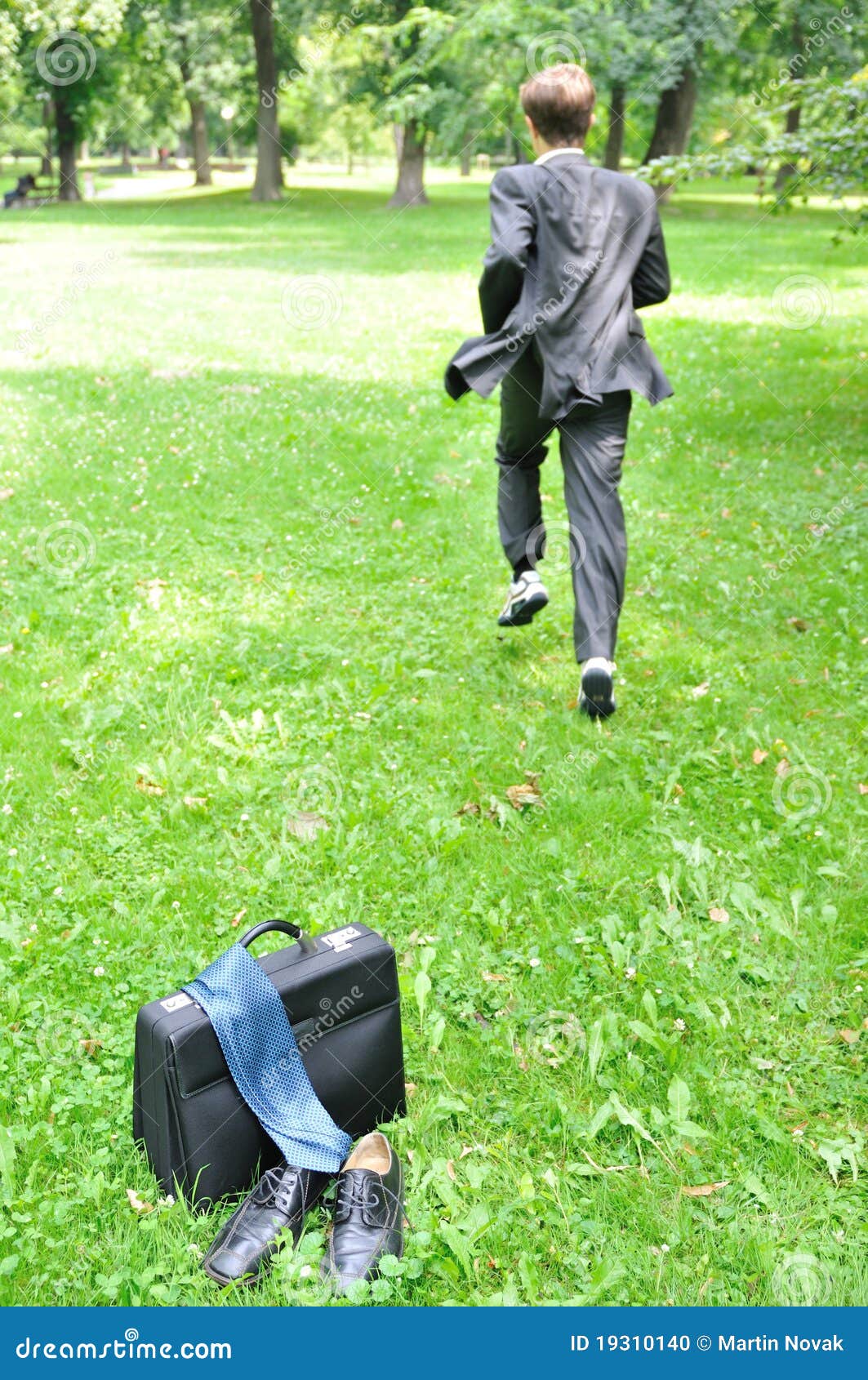 Business Man Running in Park - Escape Stock Photo - Image of male ...