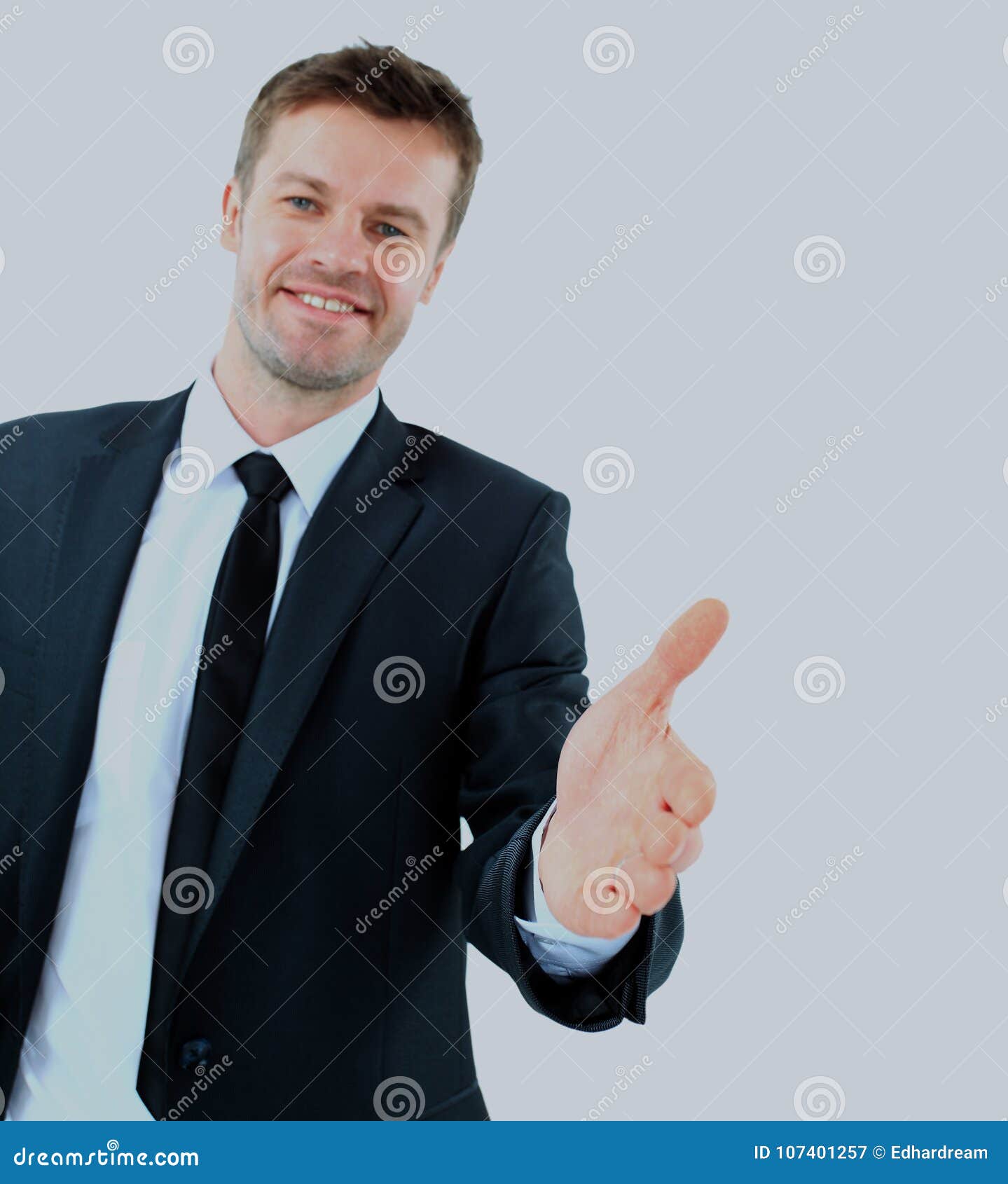 Business Man Saying Welcome and Giving Hand. Stock Image - Image of ...