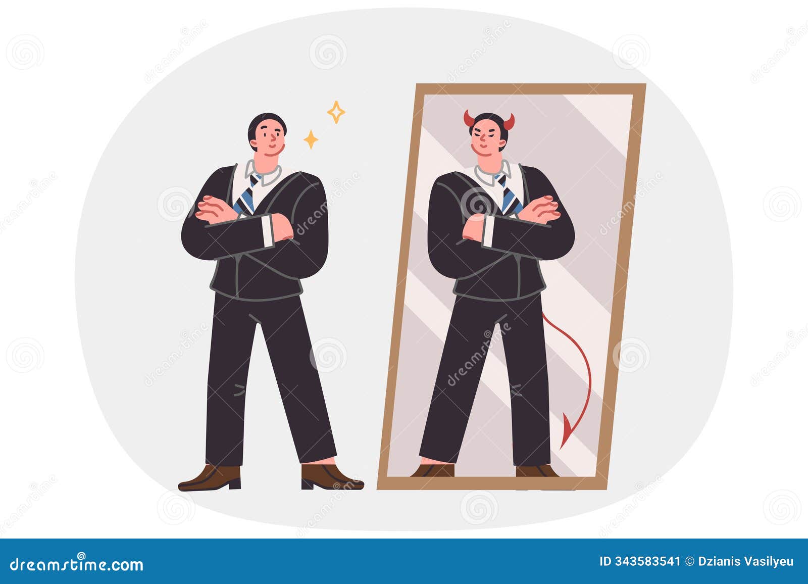 Business Man Seeing Devil in Reflection in Mirror, for Concept ...