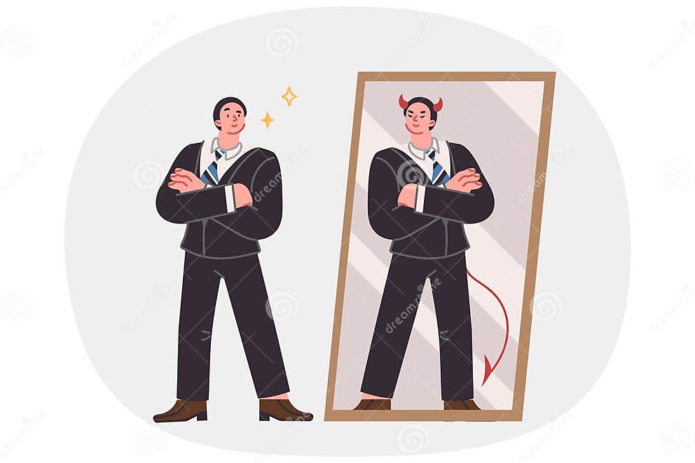 Business Man Seeing Devil in Reflection in Mirror, for Concept ...