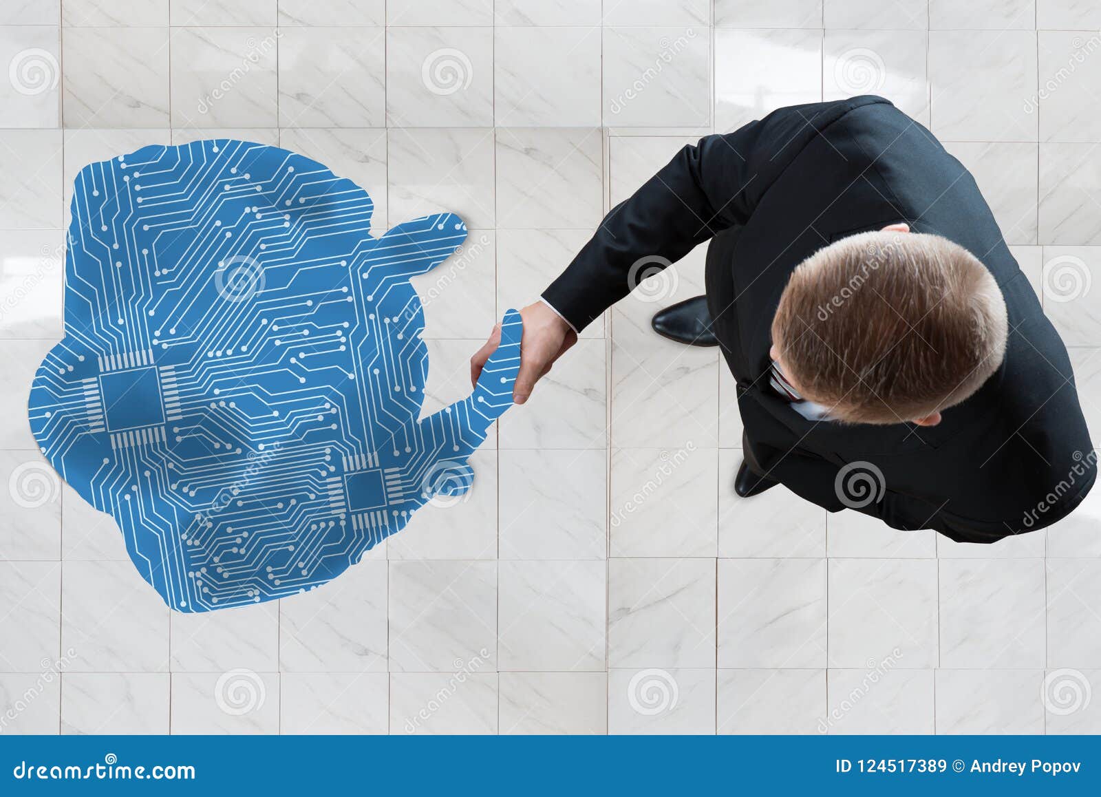 Business Man Shaking Hands with Digital Generated Human Figure Stock ...