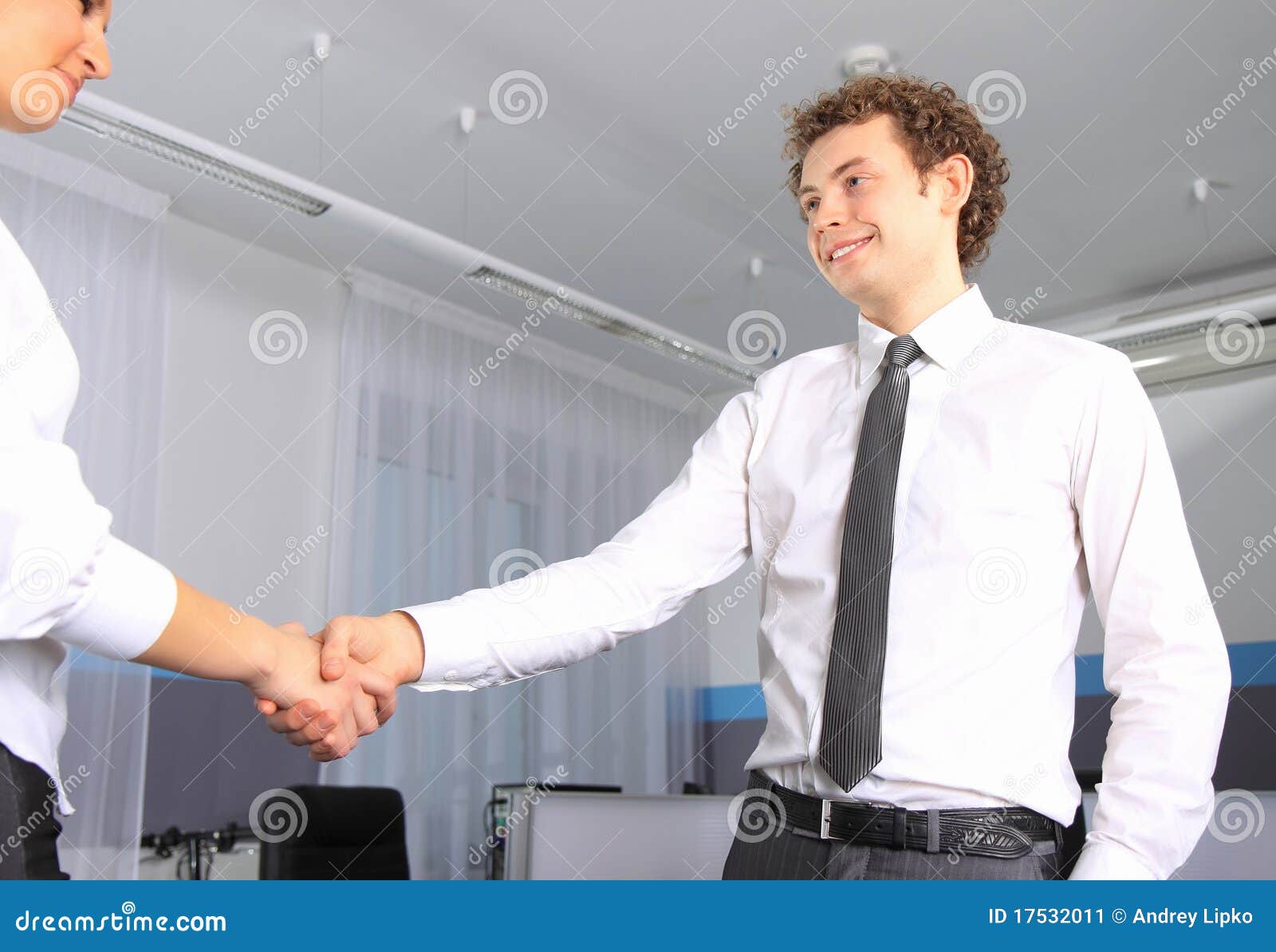 Business Man Shaking Hands with a Woman in the Off Stock Image - Image ...