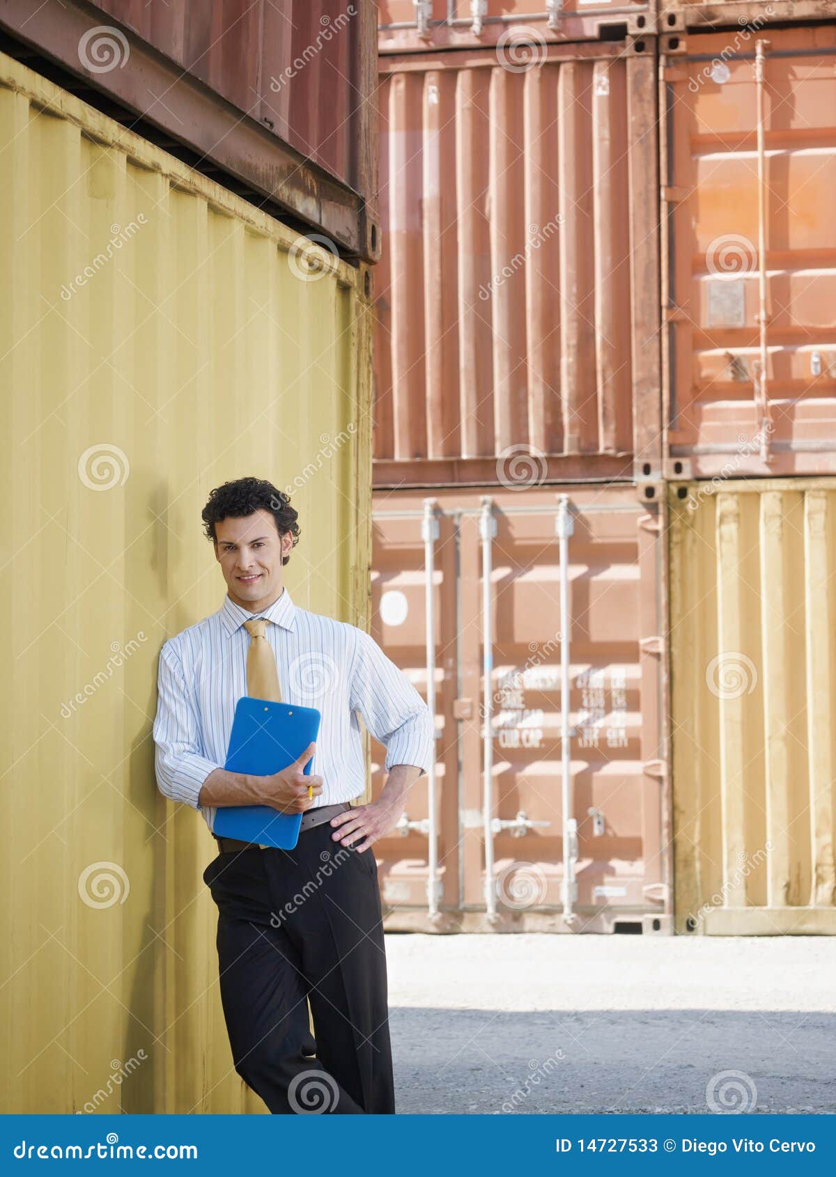 Business Man with Shipping Containers Stock Image - Image of checklist ...
